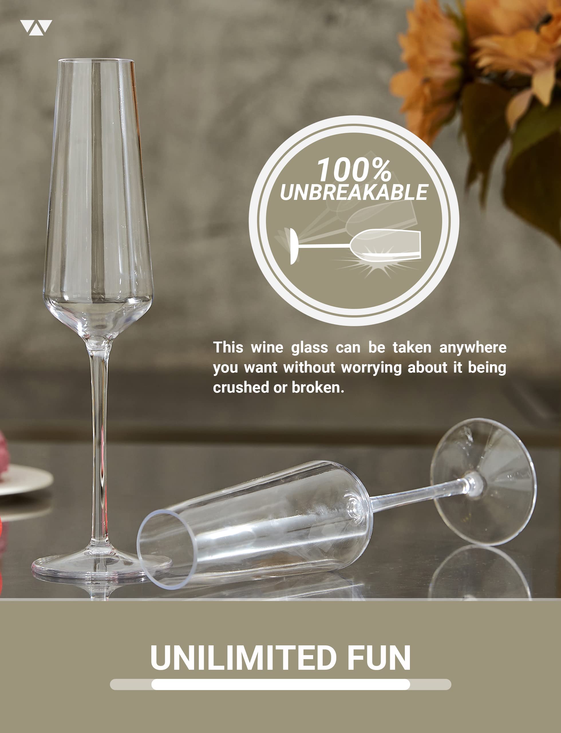 MICHLEY Champagne Flutes Glasses Set of 2, 7.5 oz Unbreakable Tritan Plastic Sparkling Wine Glass, Anniversary, Wedding Gifts