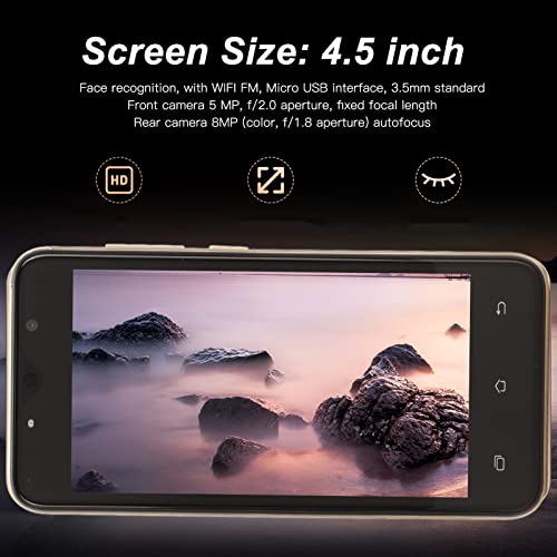 Smartphone, 4.5in HD Screen Cellphone, Face Recognition Mobile Phone, 2GB RAM 16GB ROM Dual Camera WiFi Unlocked Support WiFi BT FM(#1)