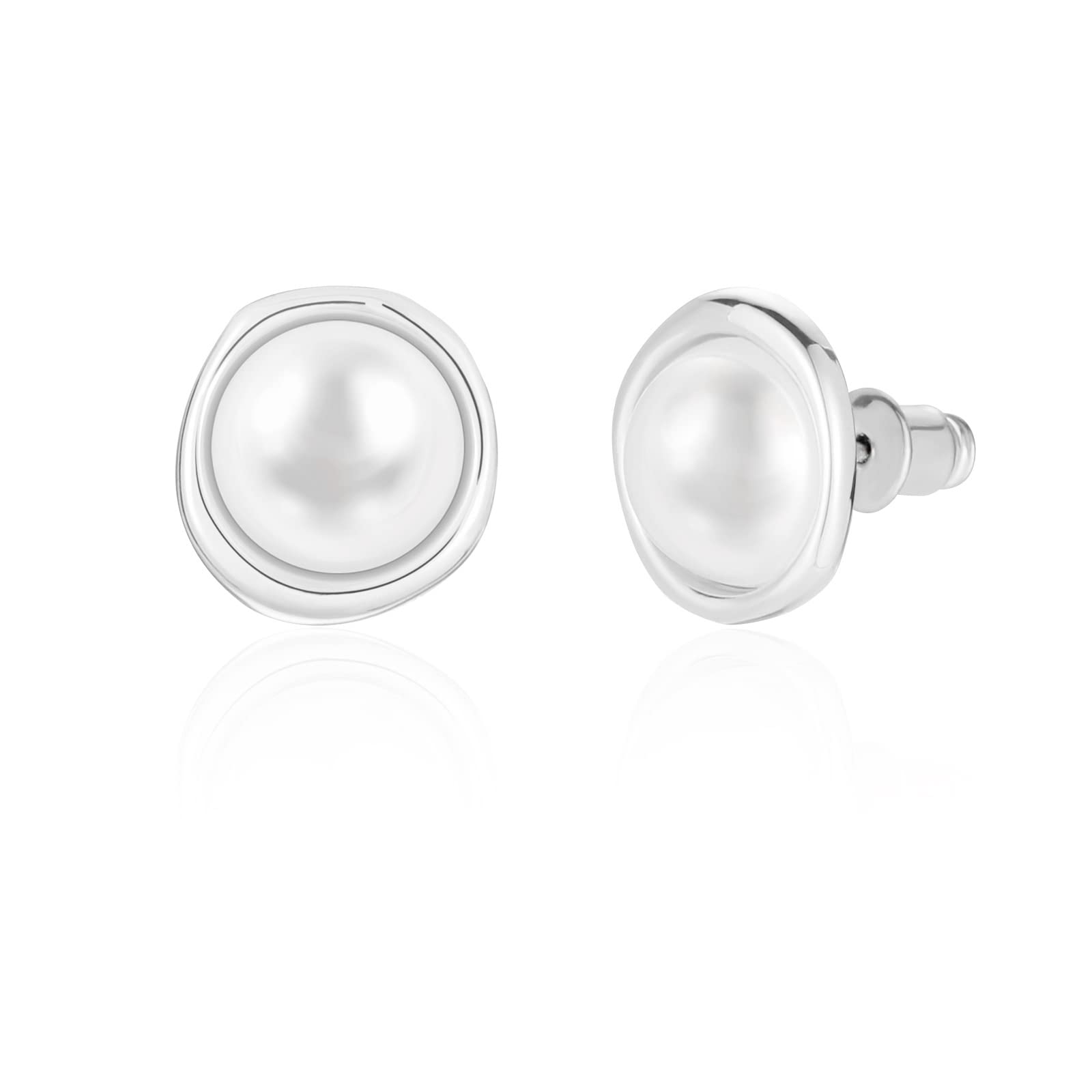 Pearl Stud Earrings 16K Gold Plated 925 Sterling Silver Needle Statement Jewelry Christmas Studs Earrings for Women Gifts
