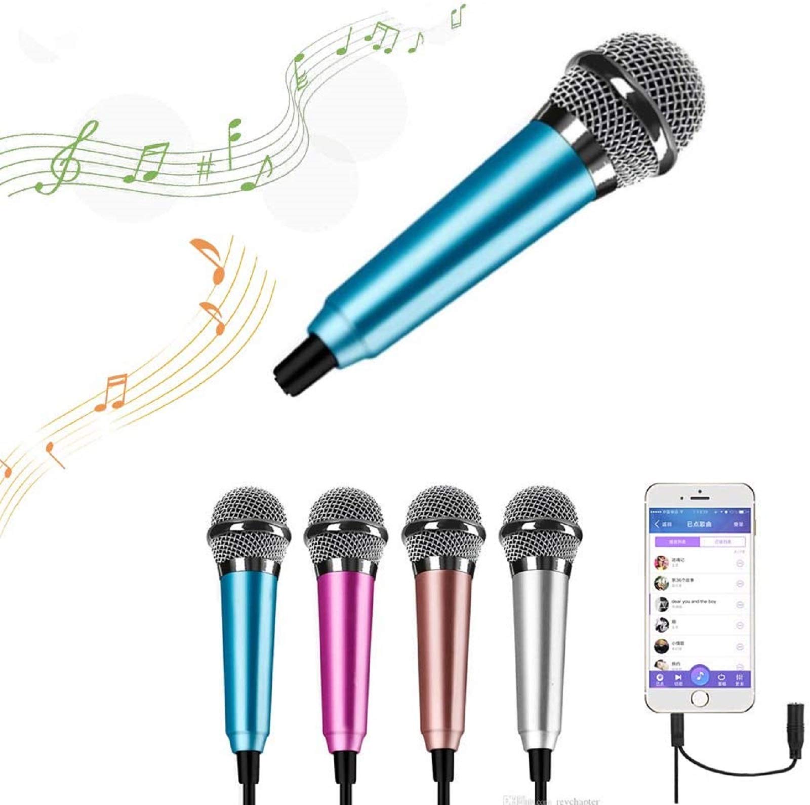 Mini Microphone,Singing Mic Equipment,Beautiful Vocal Quality,Mini Type Space Saving,Metal Frothing Process,3.5mm Audio Connector,Suitable for Laptop, iPhone, Android Phone(Blue)