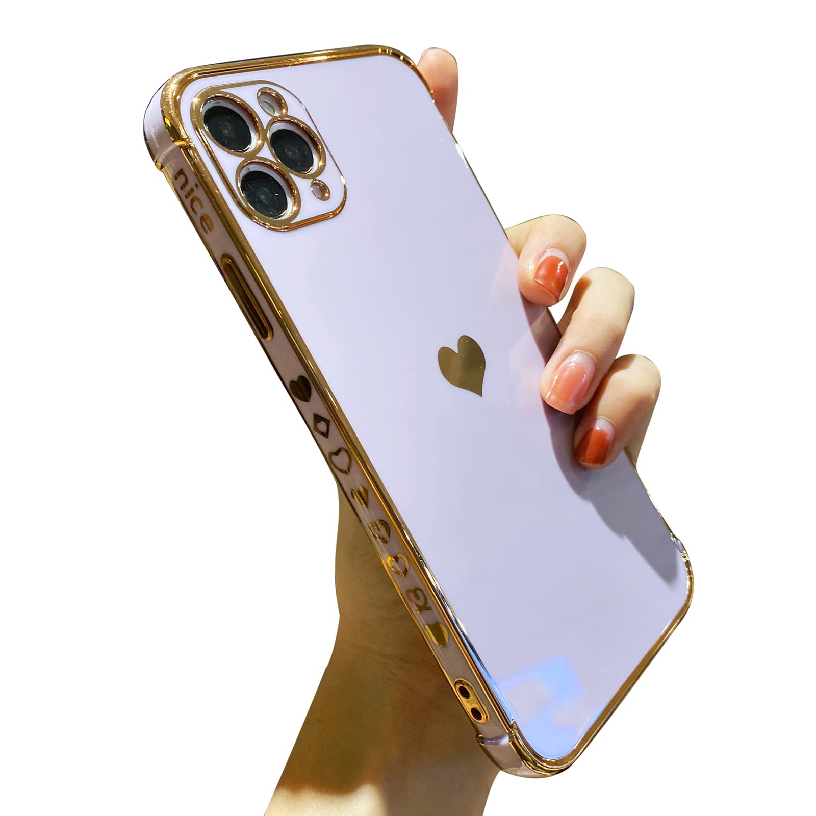 niufoey Designed for iPhone 11 Pro Max Case for Women,Luxury Love Heart Plating Phone Case with Camera Protection,Soft TPU Bumper with Small Love Pattern,Airbag Shockproof Case Cover 6.5 inch-Purple