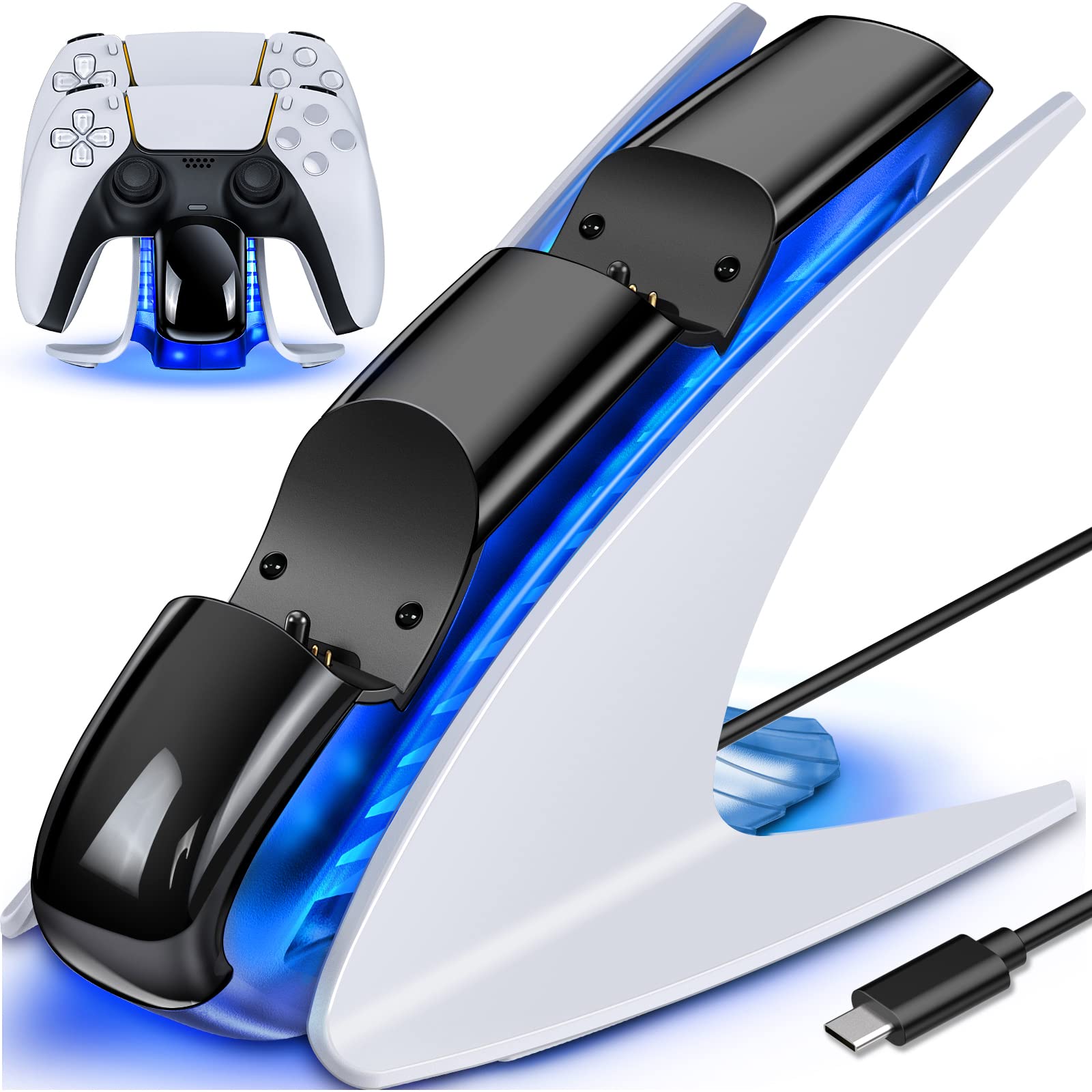 PS5 Controller Charger Station, PS5 Charging Station for Playstation Dualsense Controller, 5V/2.6A Fast Charging PS5 Controller Charger Dock for Playstation 5 Controller with Plane Design