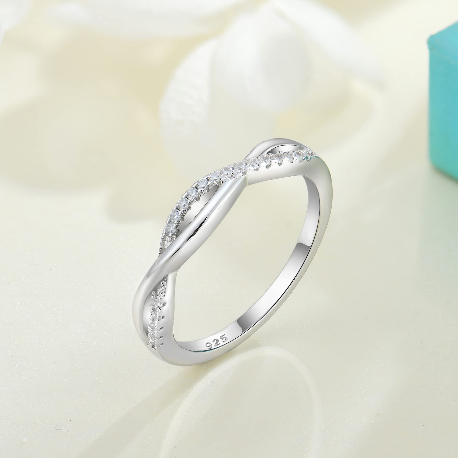 PAZEEN Infinity Ring 925 Sterling Silver Cross Cubic Zirconia Ring for Women Anniversary Statement Wedding Band Promise Ring for Her size5