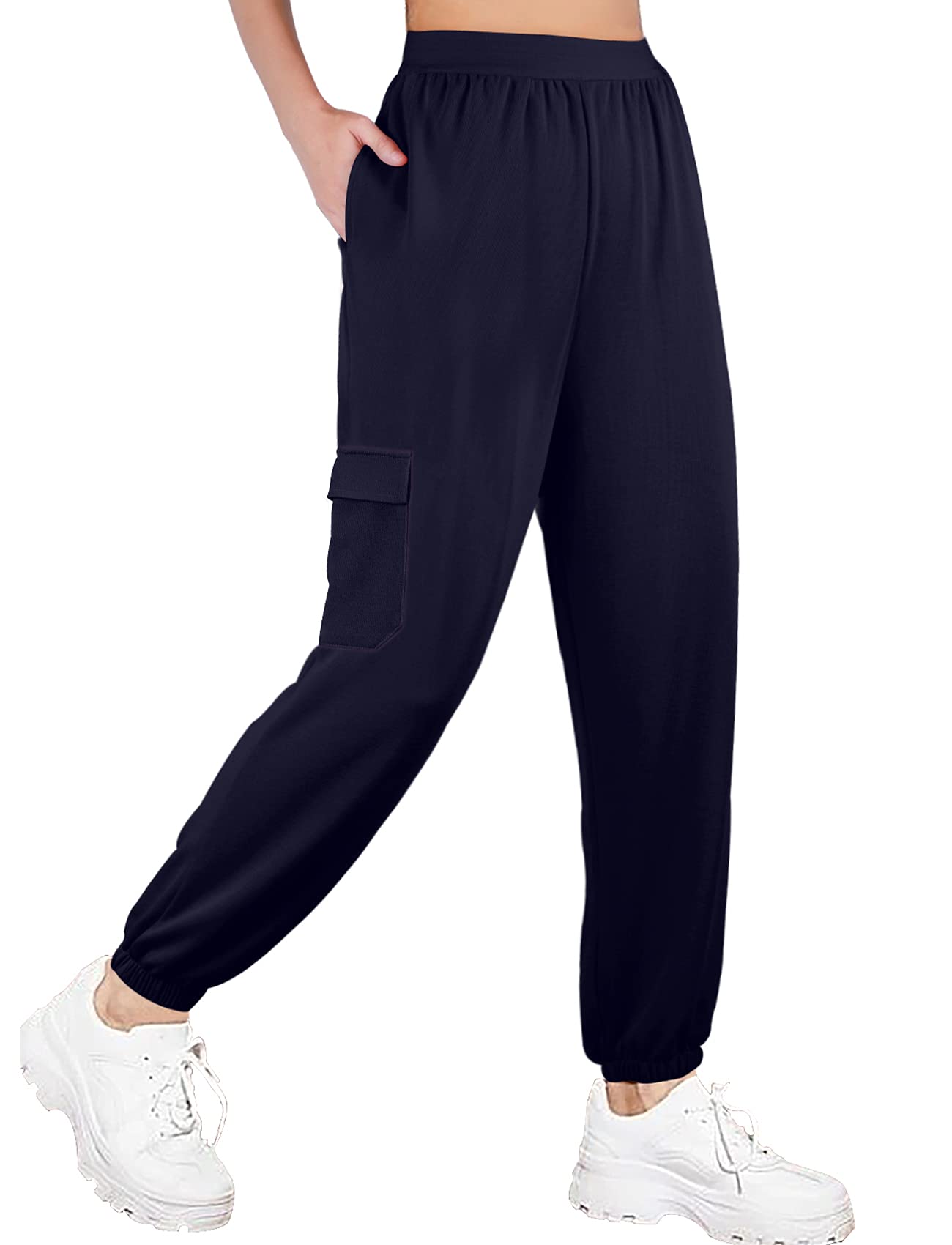 OFEEFAN Cute Pants for Women Exercis Womens Joggers with Pockets Navy Blue S