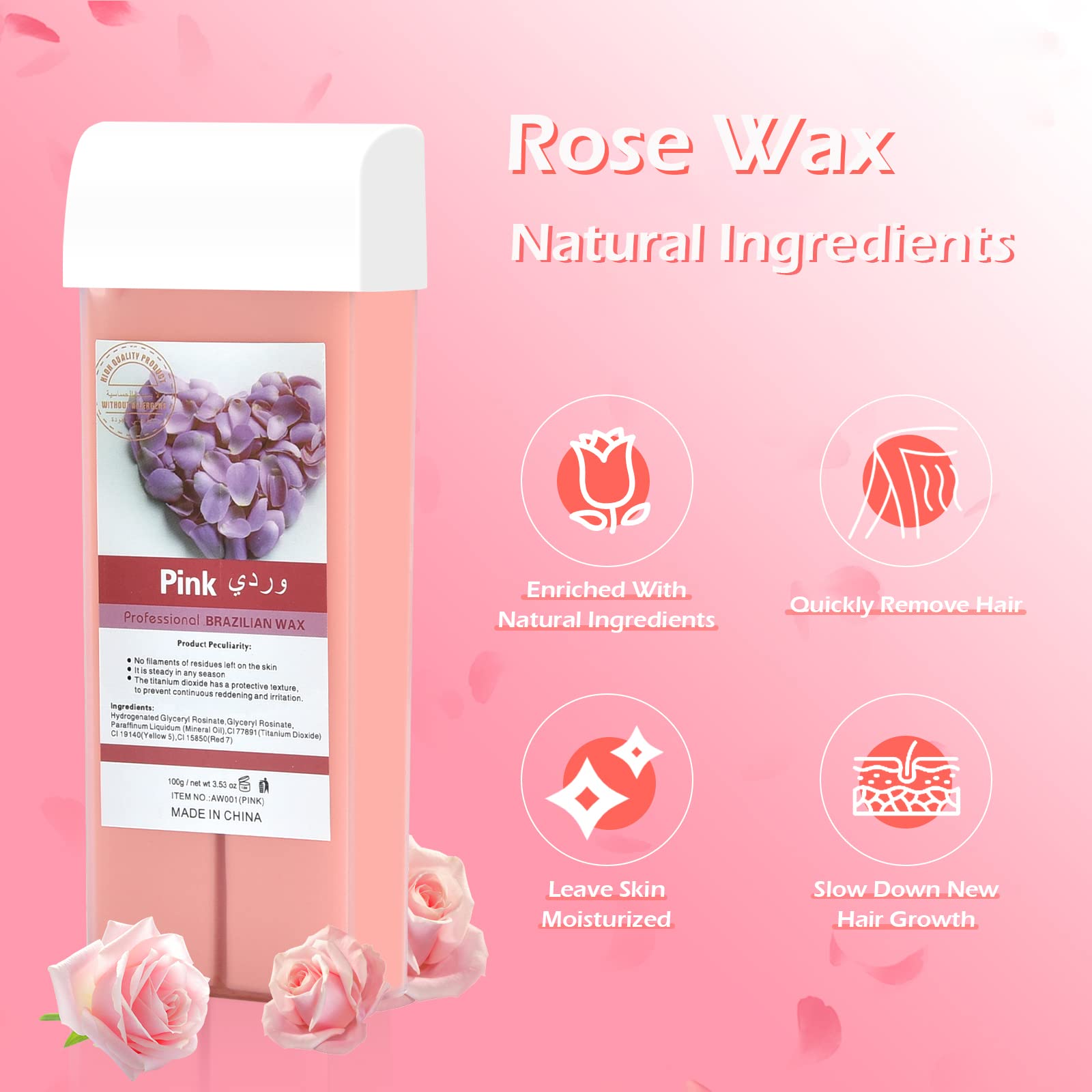 Seopri Waxing Kit for Women, Hair Removal Roll-on Wax with 2 Rose Soft Cartridges, 100 Strips, 10 Wipes