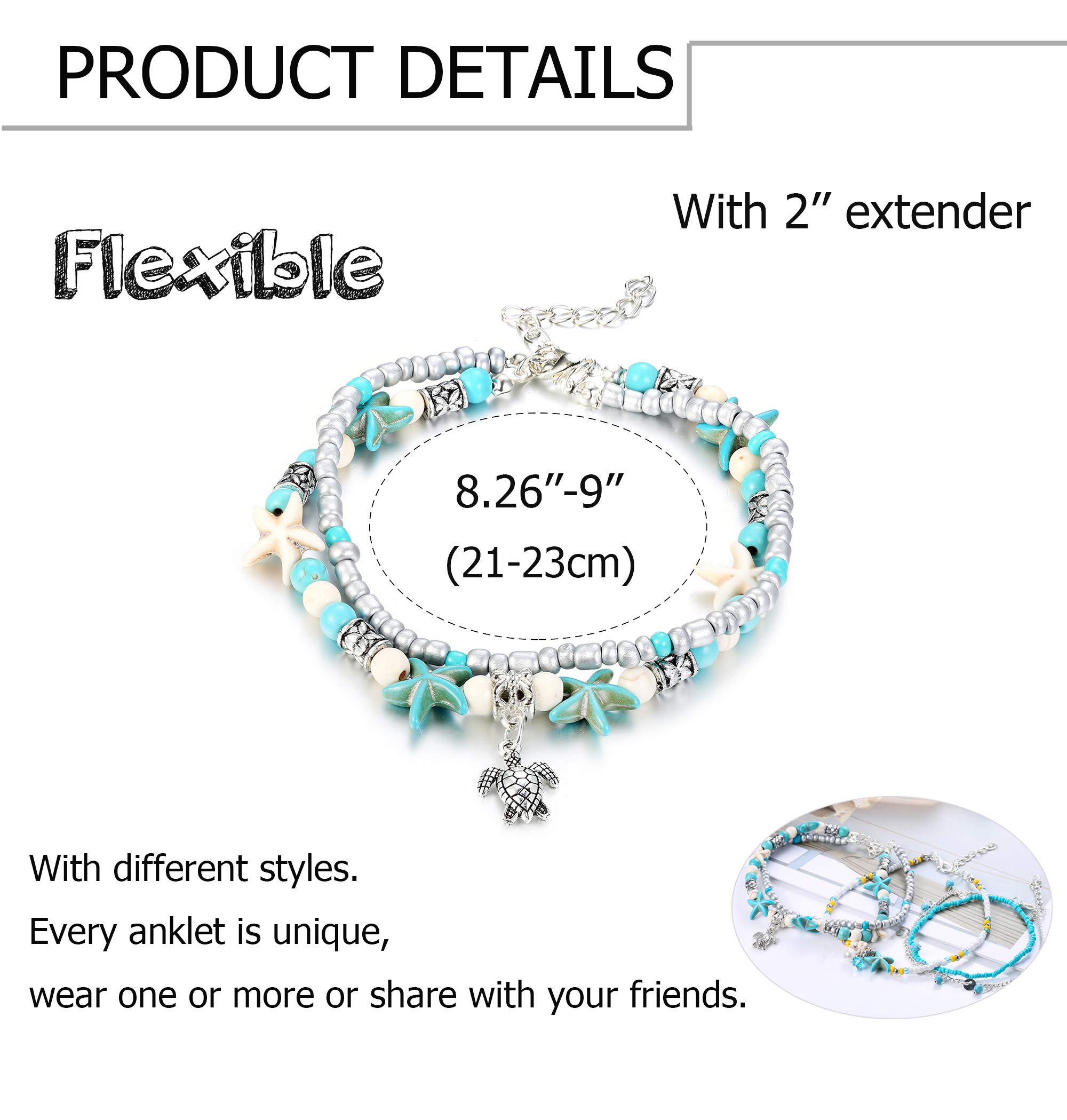 LOYALLOOK 18Pcs Anklet Bracelets for Women Ankle Chain Turtle Wave Anklet Beach Ankle Bracelets Foot Jewelry for Women