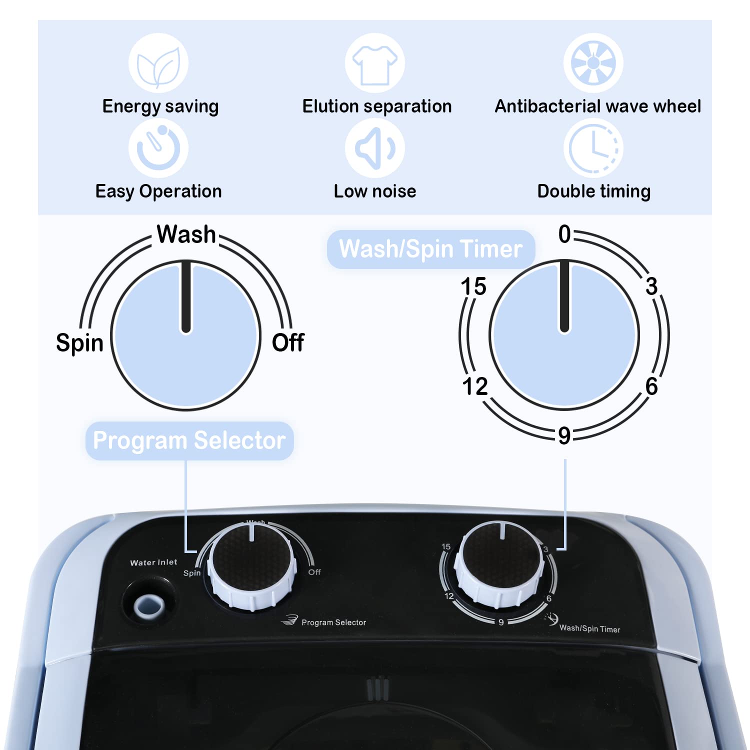 Mini Washing Machine Single Tub Portable Clothes Washer with Spin Dryer, 6.6 lbs Washer and Dryer Combo for Camping, Dorms, Apartments wash Closes Shoes (6.6 lb)