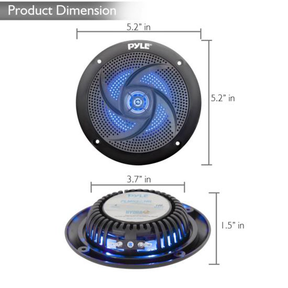 Pyle Low-Profile Waterproof Marine Speakers (Black) & Marine Waterproof Speakers 6.5” 1 Pair in Black