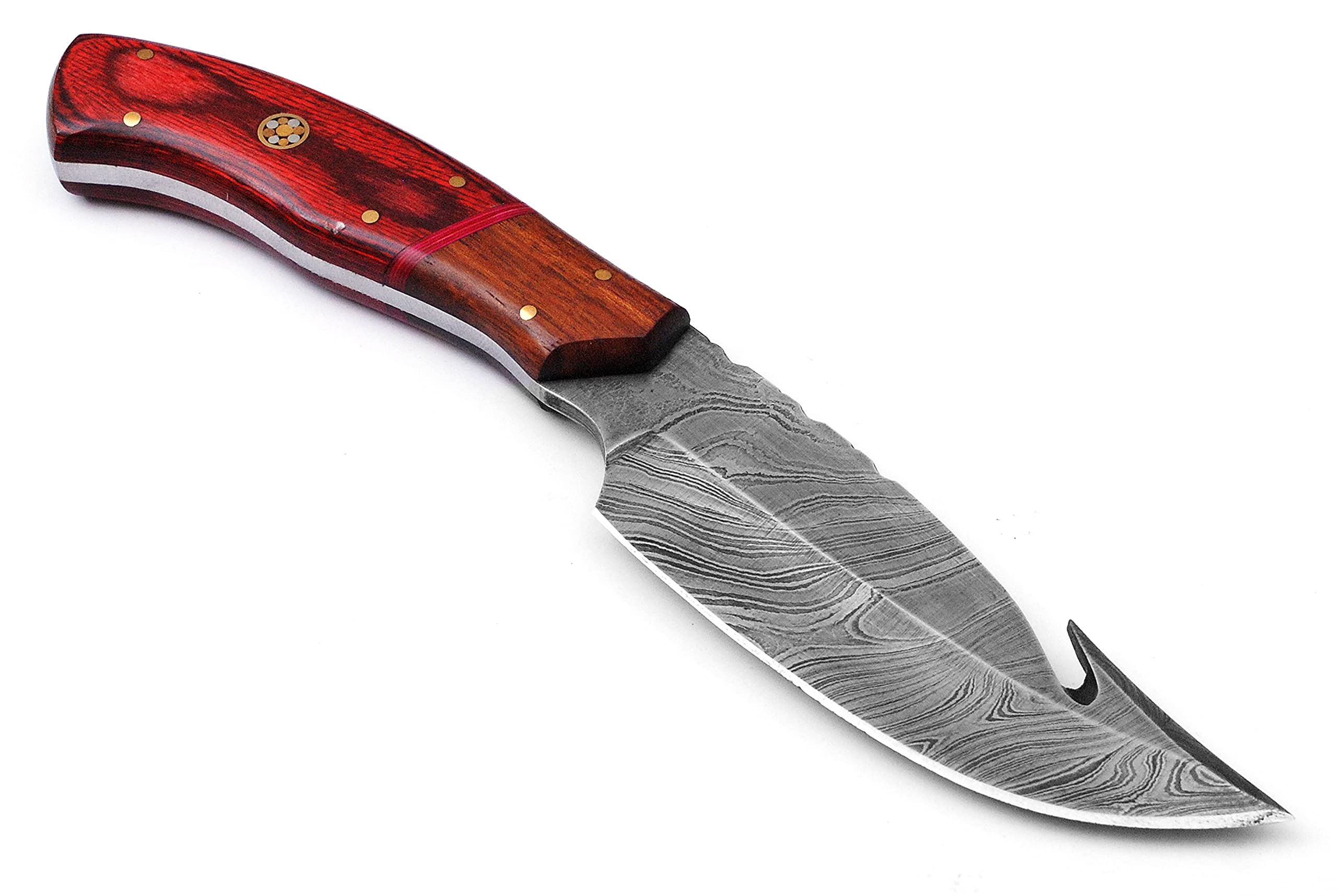 MOHID ENT Damascus Knives Damascus Steel Knife - Fixed Blade Knives - Real Damascus Hunting Knife - Best Gut Hook Skinning Knife With Leather Sheath Belt Loop