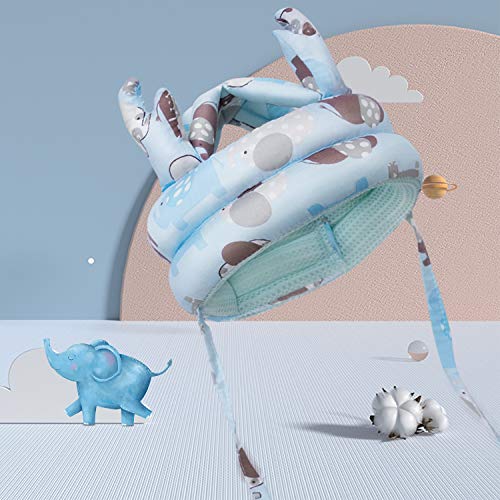 LEYY Baby Toddler Head Protector Upgrade Infant Safety Helmet Soft Head Protection Baby Helmet for Crawling Walking Breathable Headguard Protective Cute Hat (Blue Elephant(Mesh Inside))