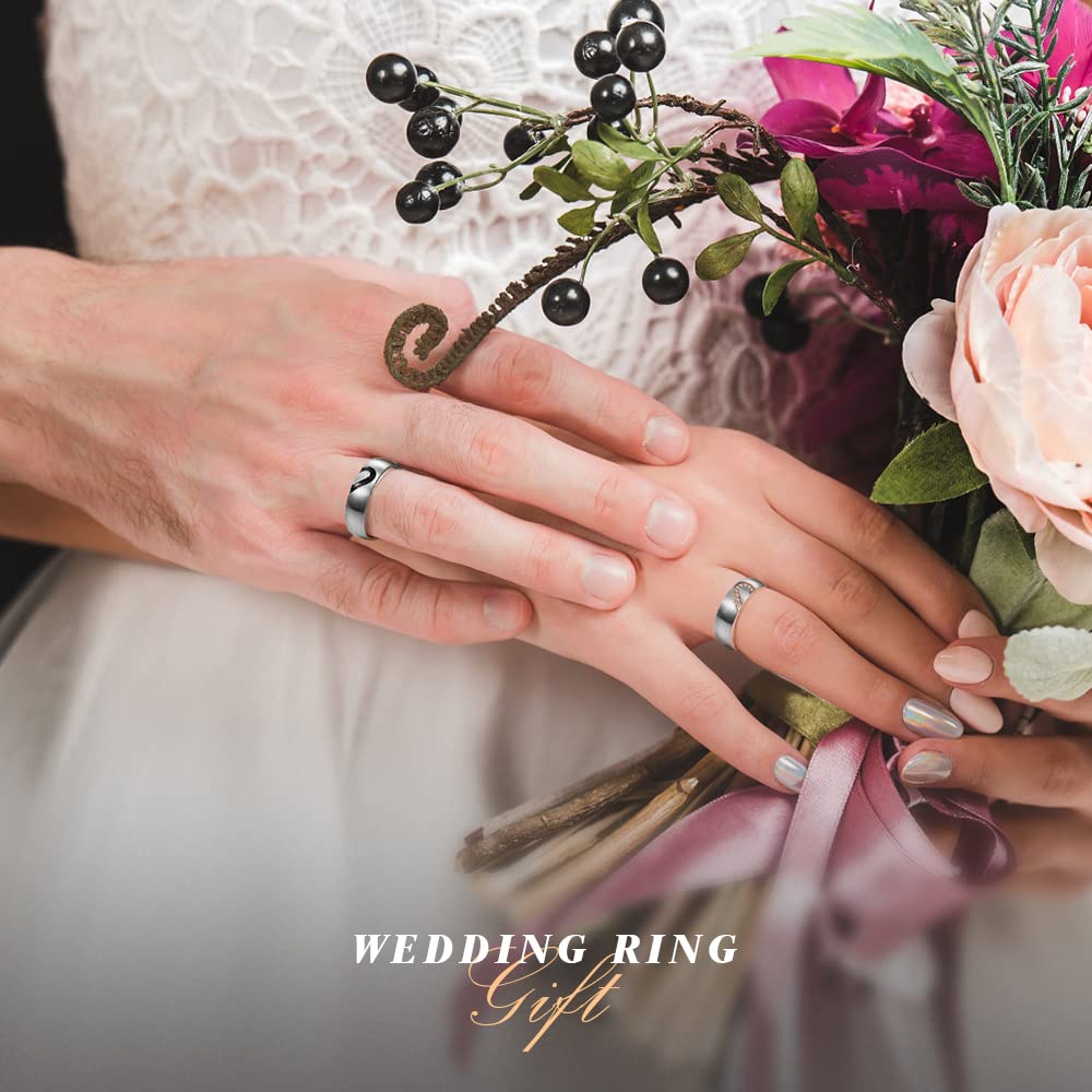 Nobelook Personalized Promise Rings Matching Rings, Custom Couples Rings Set Stainless Steel His & Hers Engagement Rings for Valentines Day Couples Jewelry Wedding Bands (Silver 1 - couple)