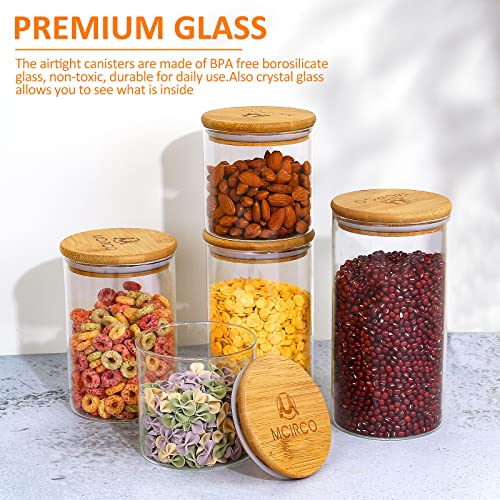 M MCIRCO Kitchen Canisters Set, 9Pcs Airtight Glass Jars with Bamboo Lids, Glass food Storage Containers for Kitchen & Pantry Organization, Cookie, Coffee, Pasta, Nuts and Spice Jars, Stackable