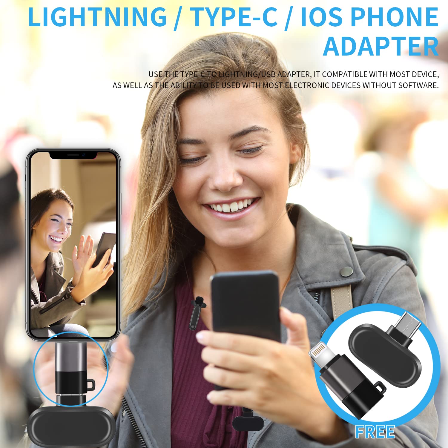 Oney world Wireless Lavalier Microphone, Lapel Mic, Suitable for Smartphone, use it to Record Video, Live on Facebook, Tiktok, YouTube Platforms. Plug and Play with 2 Noise-Cancelling Microphones