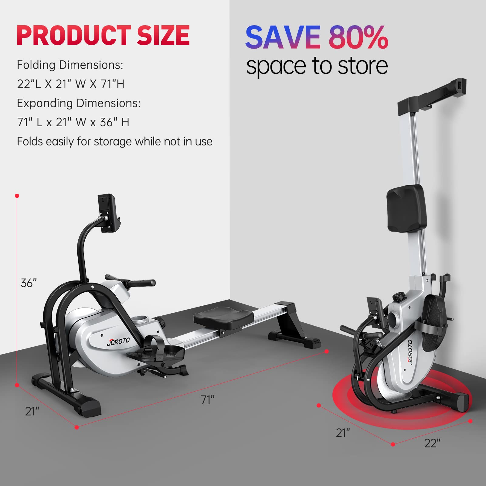 JOROTO Magnetic Rower Rowing Machine with LCD Display 300LB Weight Capacity Row Machine Exercise Rower for Home Gym (MR35)