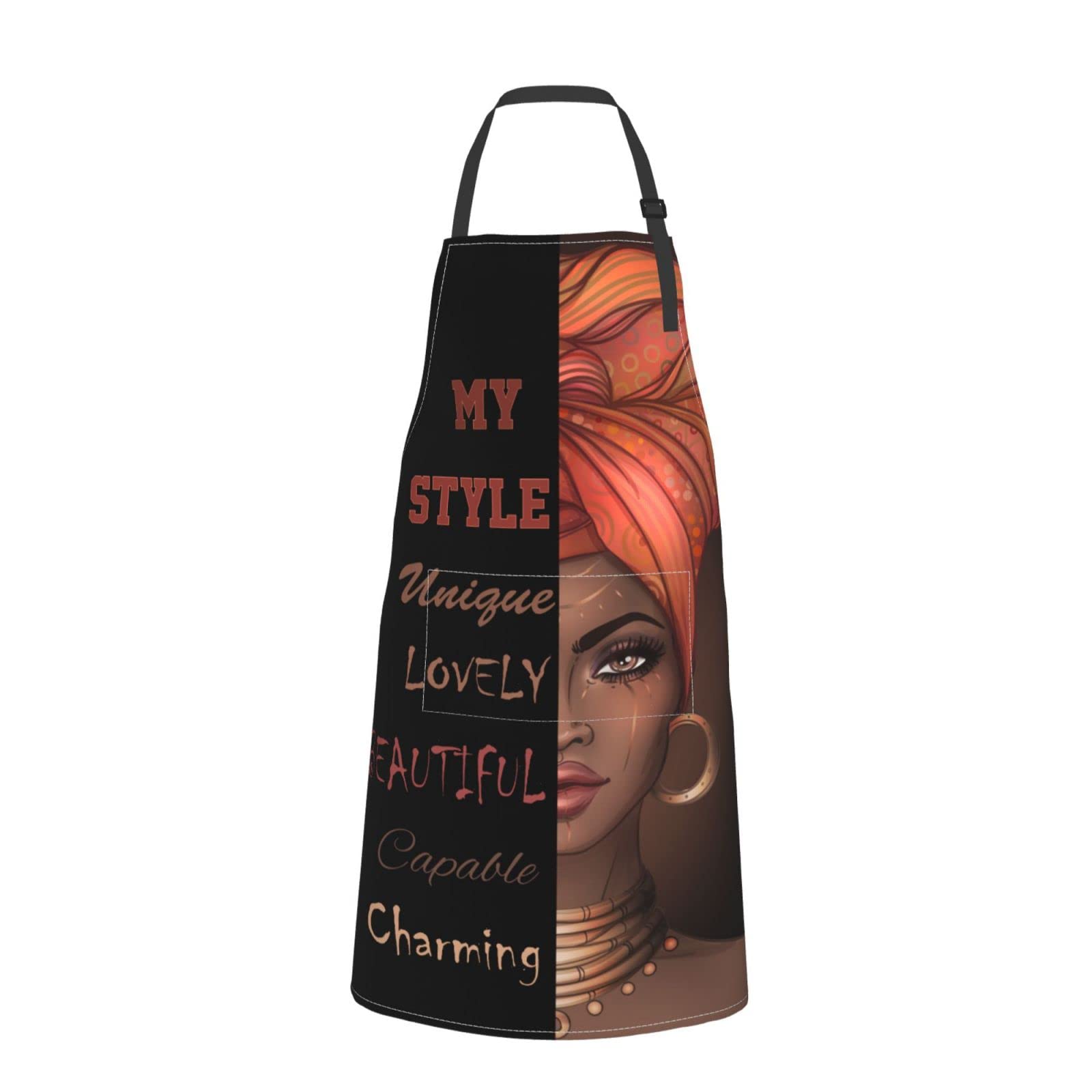 Perinsto African American Black Woman Waterproof Apron With 2 Pockets Personalized Kitchen Chef Aprons Bibs For Cooking Baking Painting Gardening Grooming