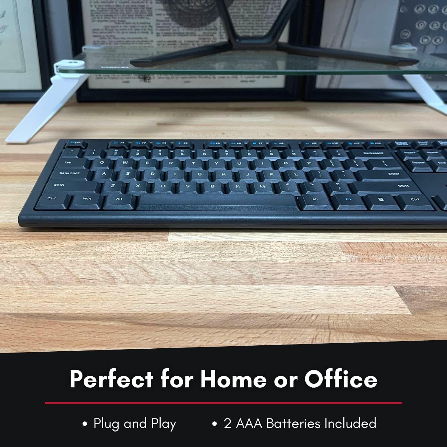 Macally 2.4G Wireless Keyboard - Ergonomic Full Size Computer Keyboard Wireless with Numeric Keypad - USB Keyboard Wireless Compatible with Windows PC Laptop Desktop External Keyboard Cordless