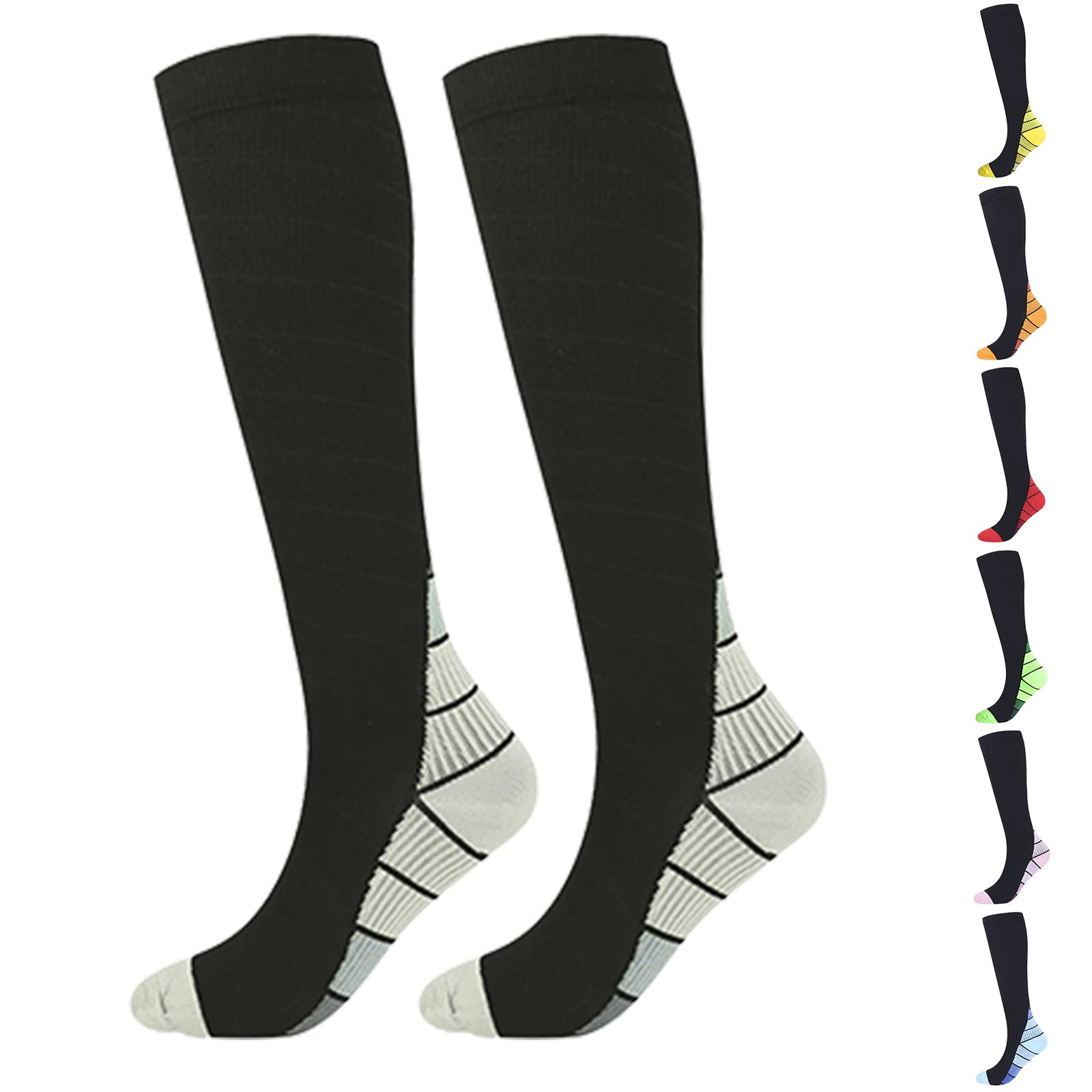 QCWQMYL Compression Socks for Women 20-30 mmhg Knee High 1 Pairs Black Grey Circulation Compression Socks Men Athletic