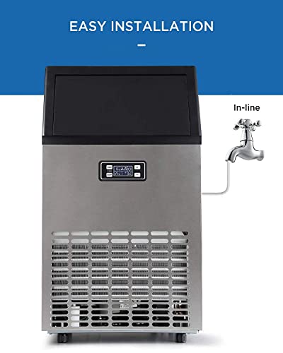 Northair Commercial Ice Maker, Built-In Stainless Steel Ice Machine, 100LBS/24H, Free-Standing Design for Party Gathering, Restaurant, Bar, Coffee Shop w/Ice Shovel, Hose
