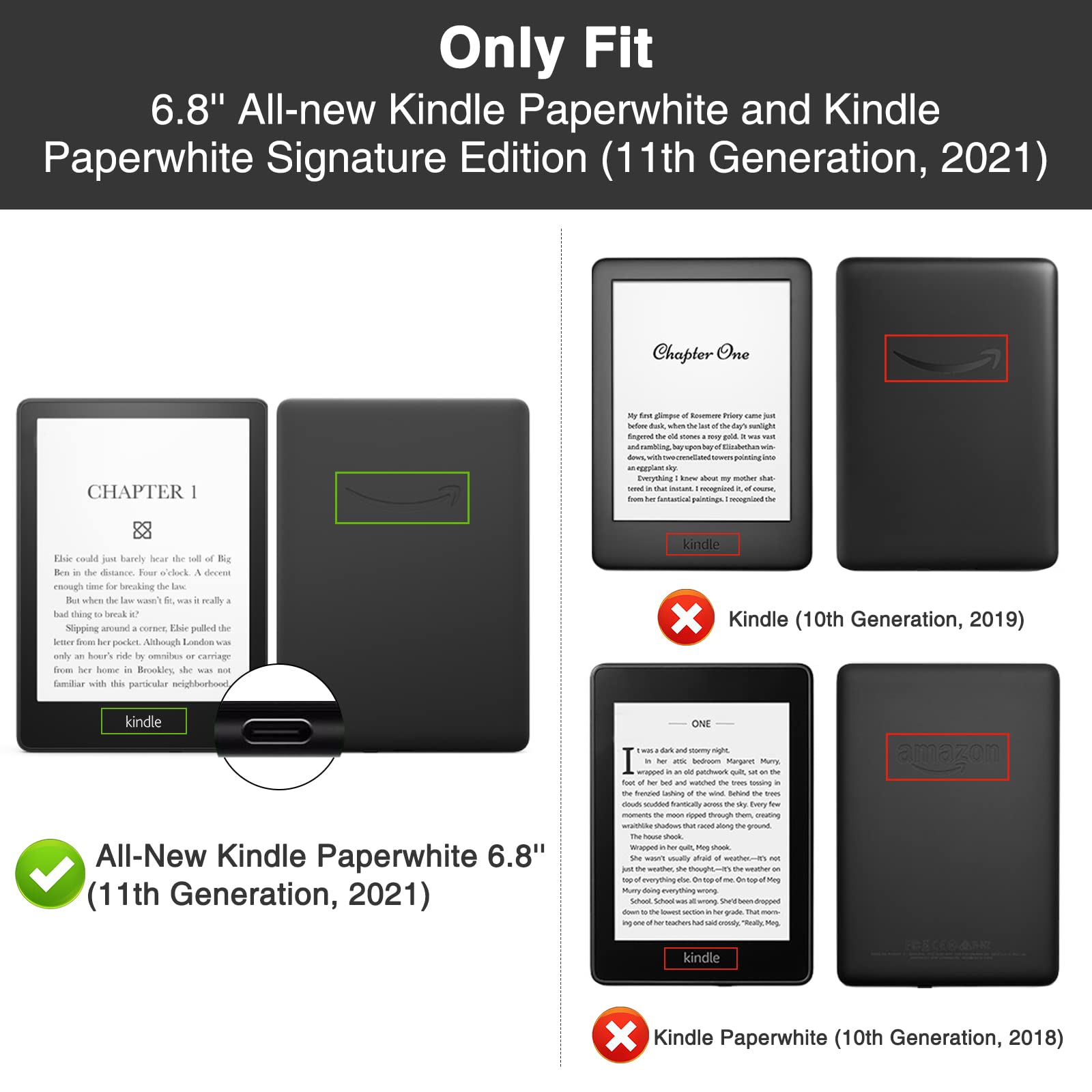 Moko Case for 6.8" Kindle Paperwhite (11th Generation-2021) and Kindle Paperwhite Signature Edition, Origami Standing Shell Cover with Magnetic PC Back Cover for Kindle Paperwhite 2021, Denim Gray