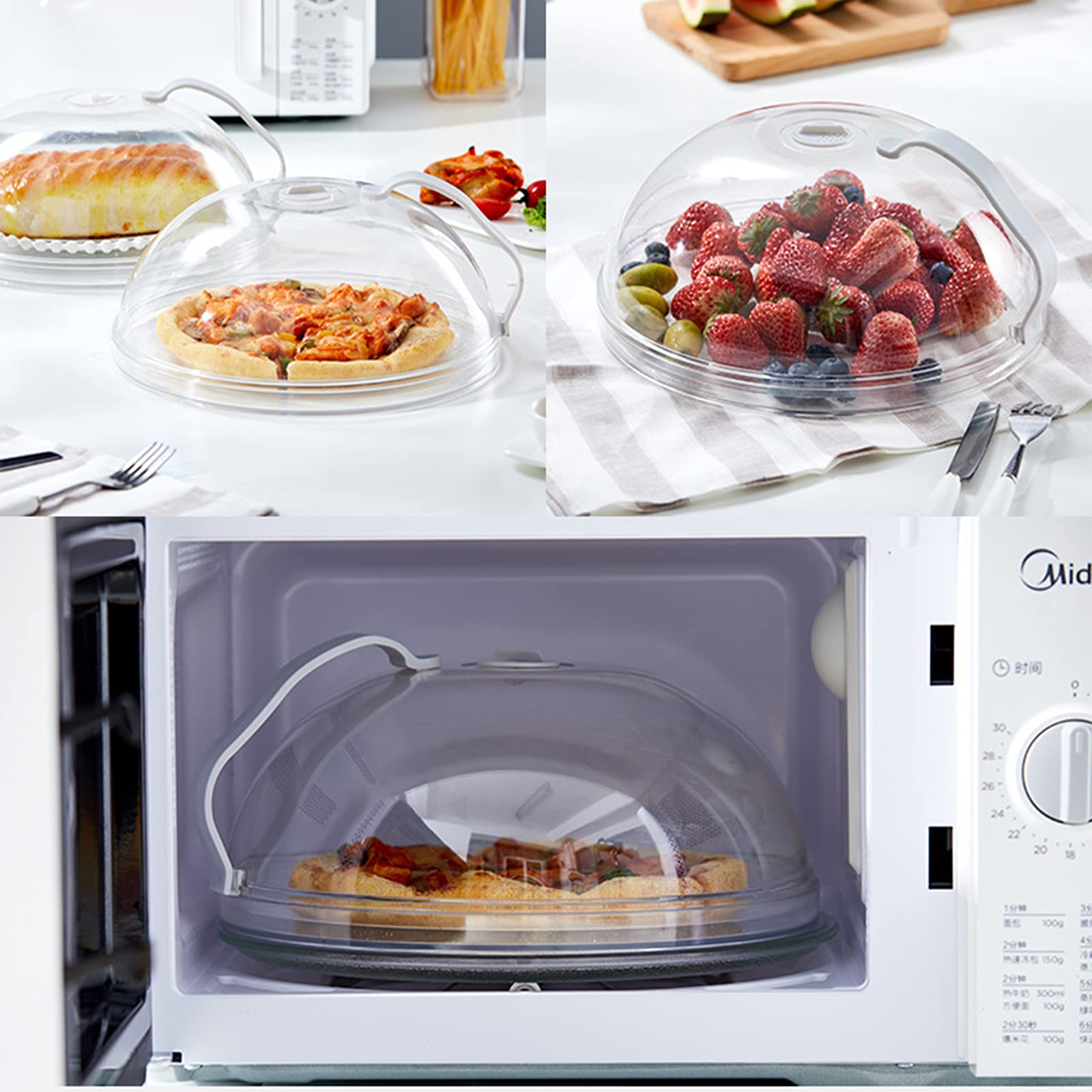 Set of 2 Microwave Splatter Cover, Deep Microwave Cover for Food, Large Microwave Plate Cover with Handle Steam Vents Keeps Microwave Oven Clean BPA Free Transparent Cover