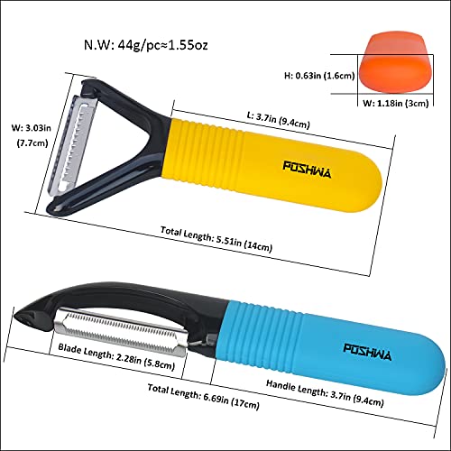 POSHWA Peelers Razor-sharp Vegetable Peeler Set 3 Pieces Fruit Apple Peeler Straight Serrated Stainless Steel-Blade Veggie Tomato Potato Peeler Y Julienne Peeler Slicer Good Grips Ergonomic Handle