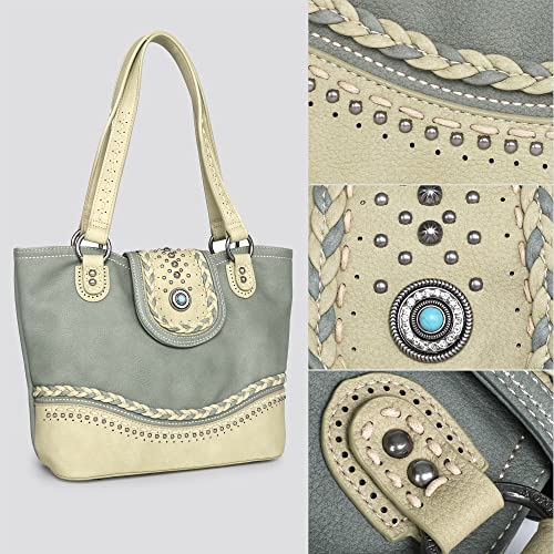 Montana West Buckle Collection Western Bag Concealed Carry Totes for Women with Wallet Set MW1107G-8317GN+W