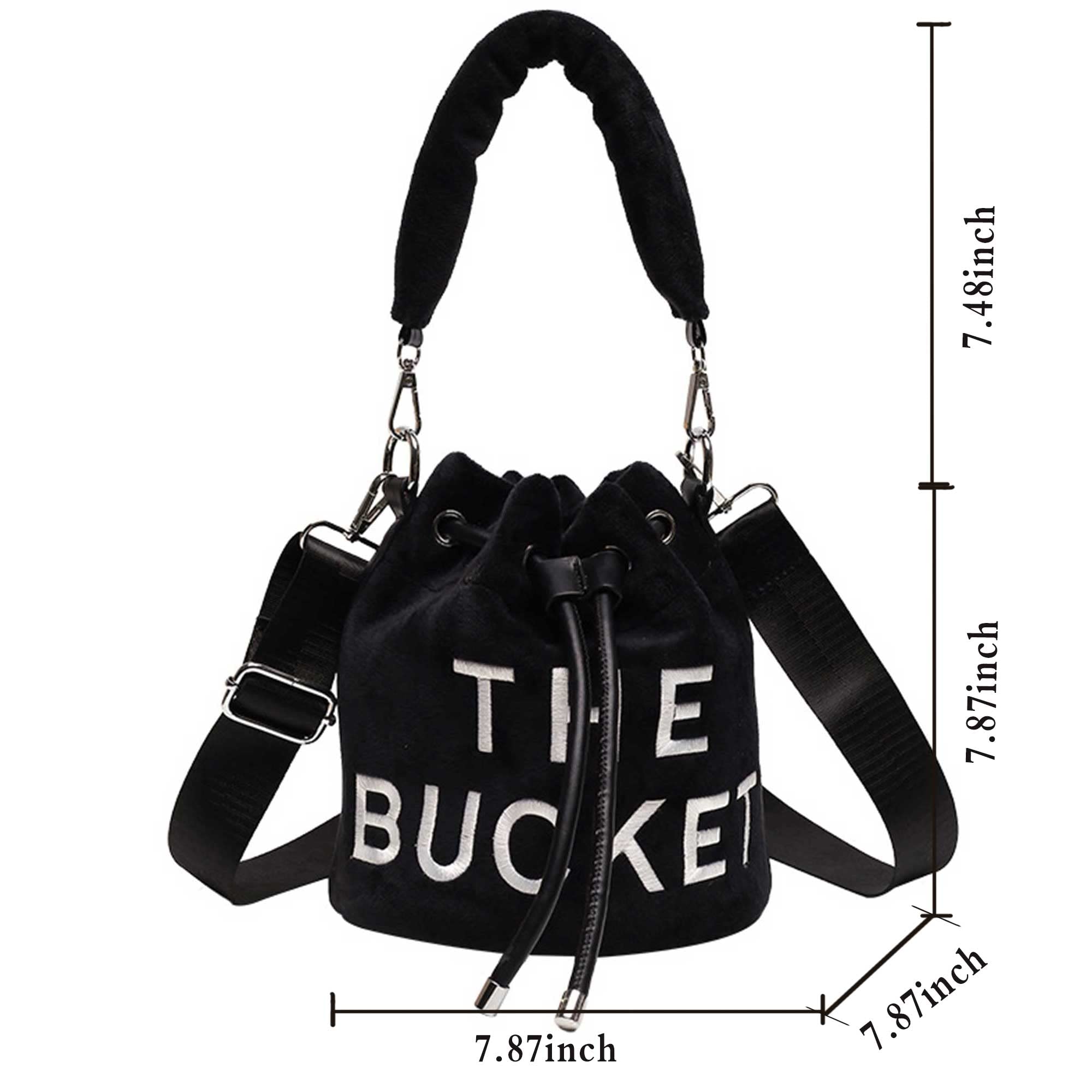 Qiayime Bucket Bag for Women, Mini Shoulder Bag Purses Soft Plush Top-Handle Crossbody Bucket Bag Drawstring Handbag Hobo Bag (Black)