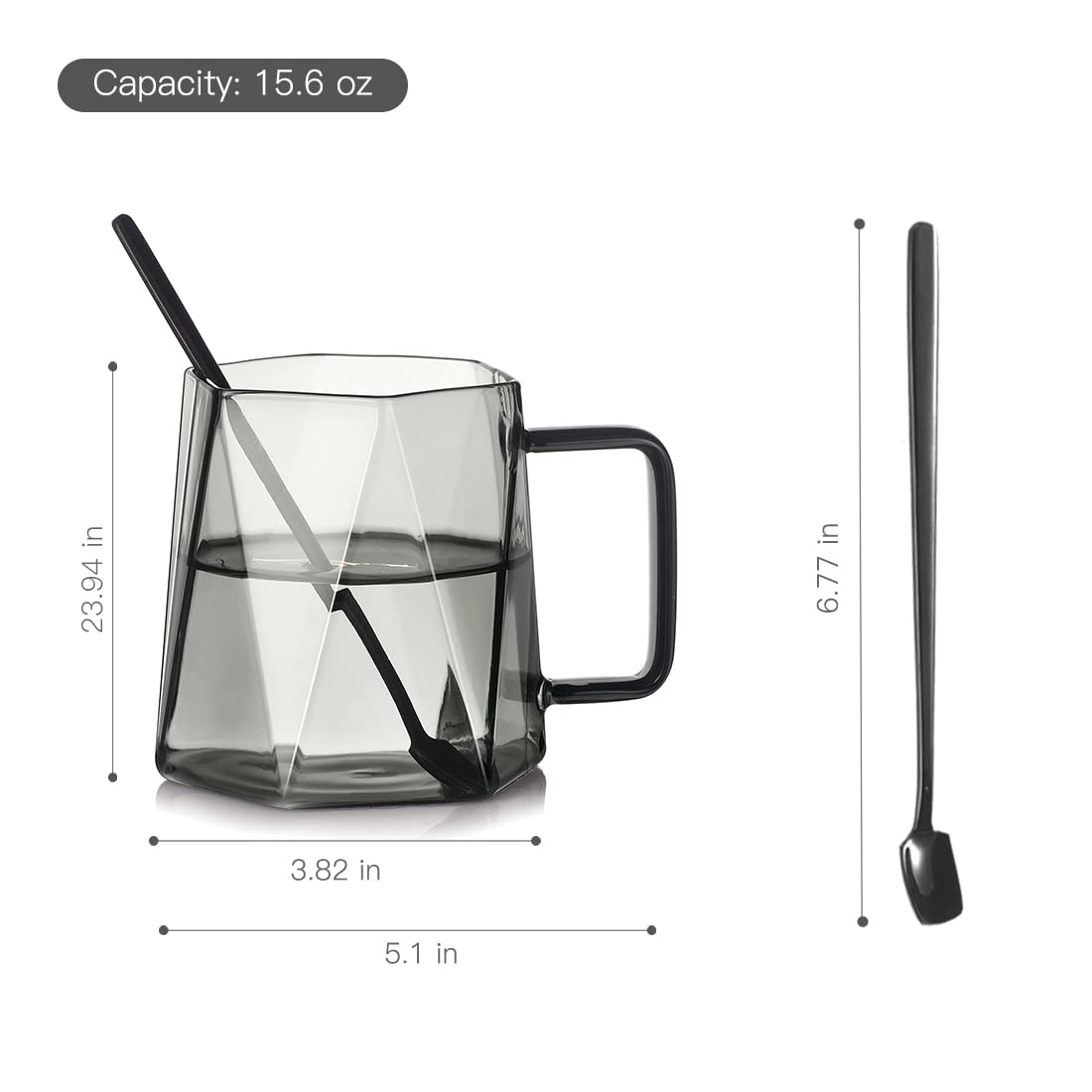 NORTHOME Coffee Mug Clear Glass Coffee Cup 16 Oz with Handle for Hot Beverages - Cappuccino, Latte, Big Tea Cup. Crystal Clear Glass Cup, Espresso Coffee Gift