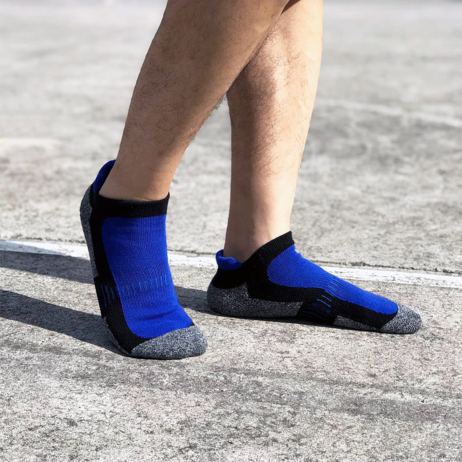 Men's Performance Cushion Cotton Low Cut Ankle Athletic Socks Heel Tab Running Socks(5 Pairs) (Five colors), 6-12