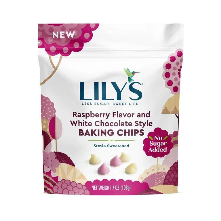 LILY’S Raspberry Flavor And White Chocolate Style Baking Chips - 1 Pack - Gluten Free No Sugar Added - 7 0z