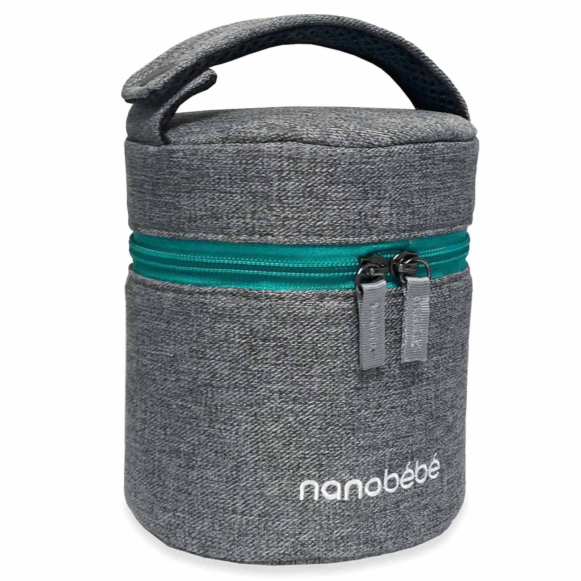 NANOBÉBÉ nanobebe Breastmilk Baby Bottle Cooler & Travel Bag with Ice Pack Included. Compact Triple Insulated, Easily attaches to Stroller or Diaper Bag- Grey