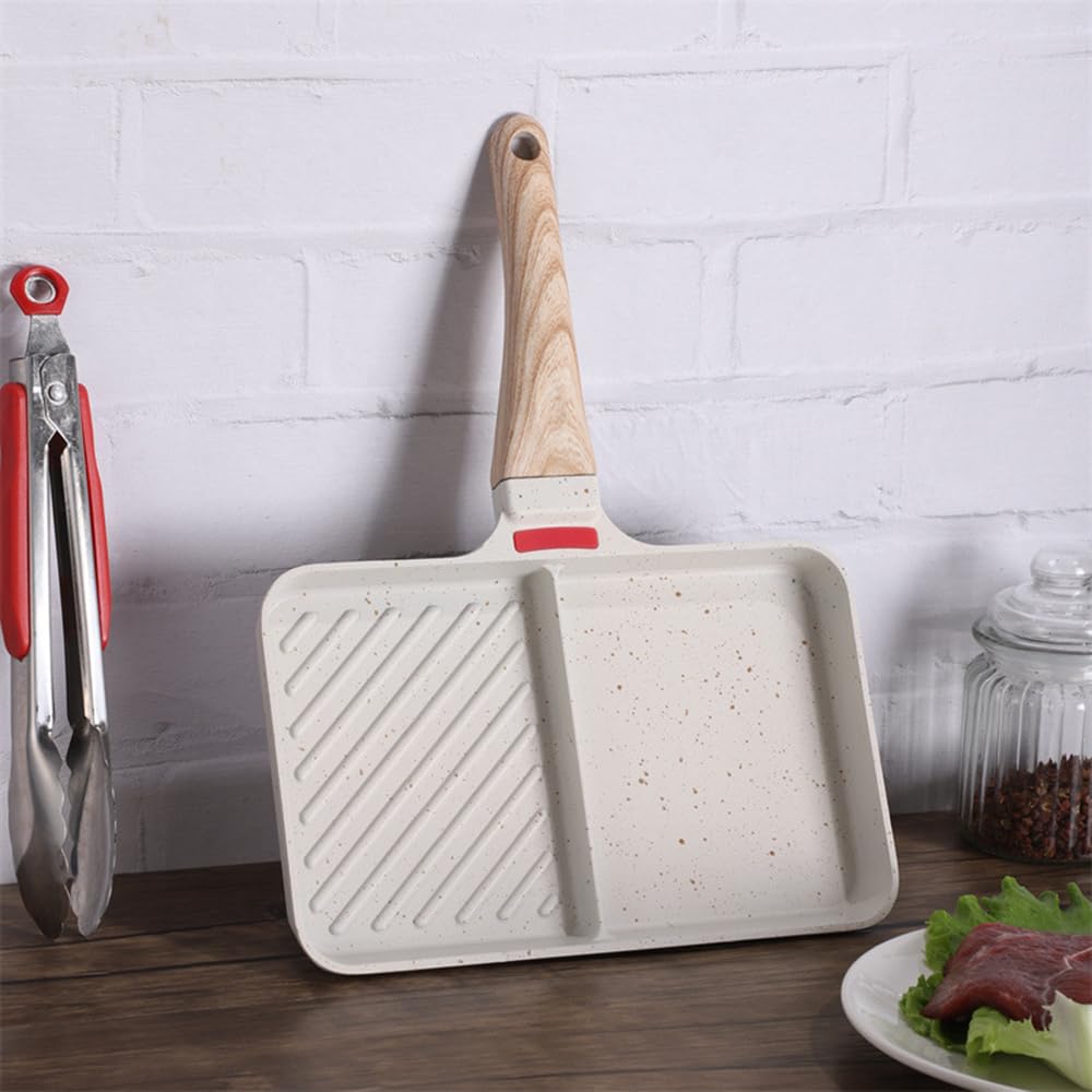 Unoschrim Non-stick Grill Pan 9.8 * 6.3 Inch, Divided Grill Pan, Aluminum 2-Section Versatile Griddle Pan, Breakfast Grill Pan for Cooking Eggs, Steaks, Chickens, All Stove Compatible