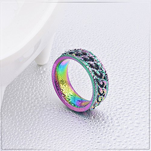 JAJAFOOK Jewelry 8mm Colorful Chain Design Stainless Steel Spins Rings for Unisex Wedding Bands Ring