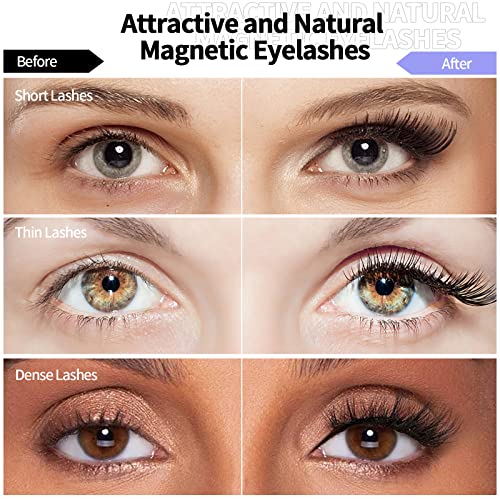 Magnetic Eyelashes with Eyeliner, 10 Pairs 3D Natural Look False Eyelashes, Magnetic Eyelashes and Eyeliner Kit, Reusable Magnetic Lashes with Eyeliner and Tweezers, No Glue