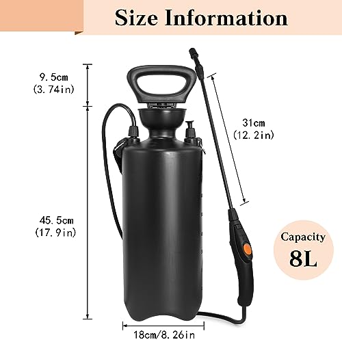 XXXFLOWER 2.1 Gallon Pump Pressure Sprayer, Portable, 8L Pressurized Lawn & Garden Water Spray Bottle with Adjustable Shoulder Strap, Pressure Relief Valve, for Yard Lawn Weeds Plants(Black