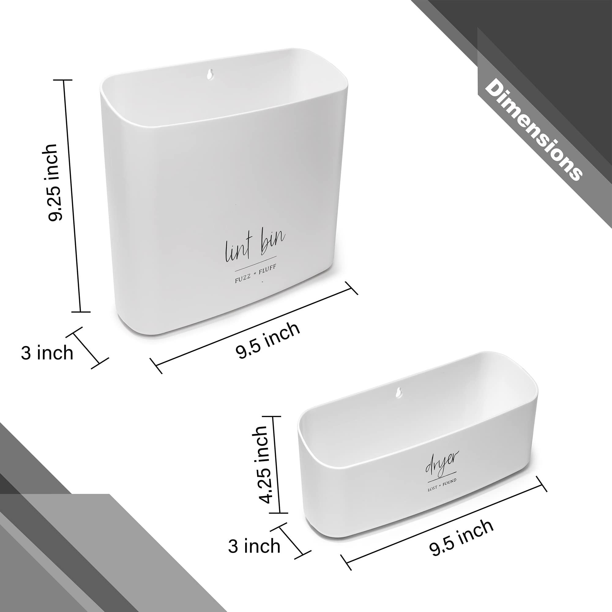 Magnetic Lint Bin for Laundry Room Organization and Storage (2 Piece Set), Waste Holder and Storage Decor, Saves Space with Magnet Mount onto Dryer or Wall Mount Options