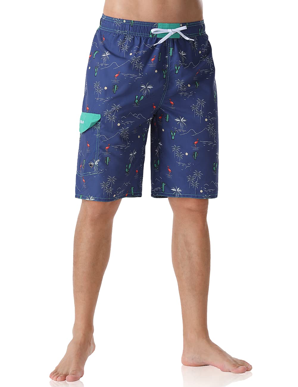 Nonwe Men's Swimming Shorts 9" Breathable Palm Tree Beach Shorts with Lining Blue 40