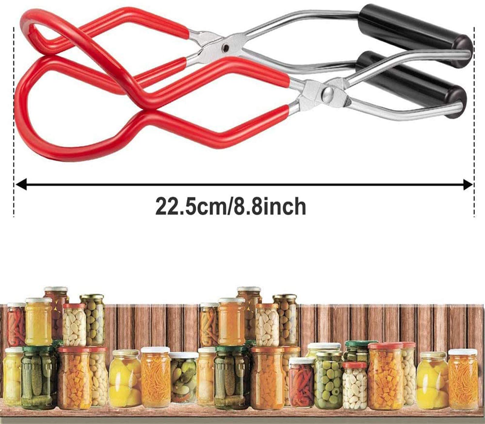 Oriflame Canning Jar Lifter Tongs, Stainless Steel Jar Lifter with Rubber Grips - for Slip Wide-Mouth Clip for Kitchen Restaurant (Red)