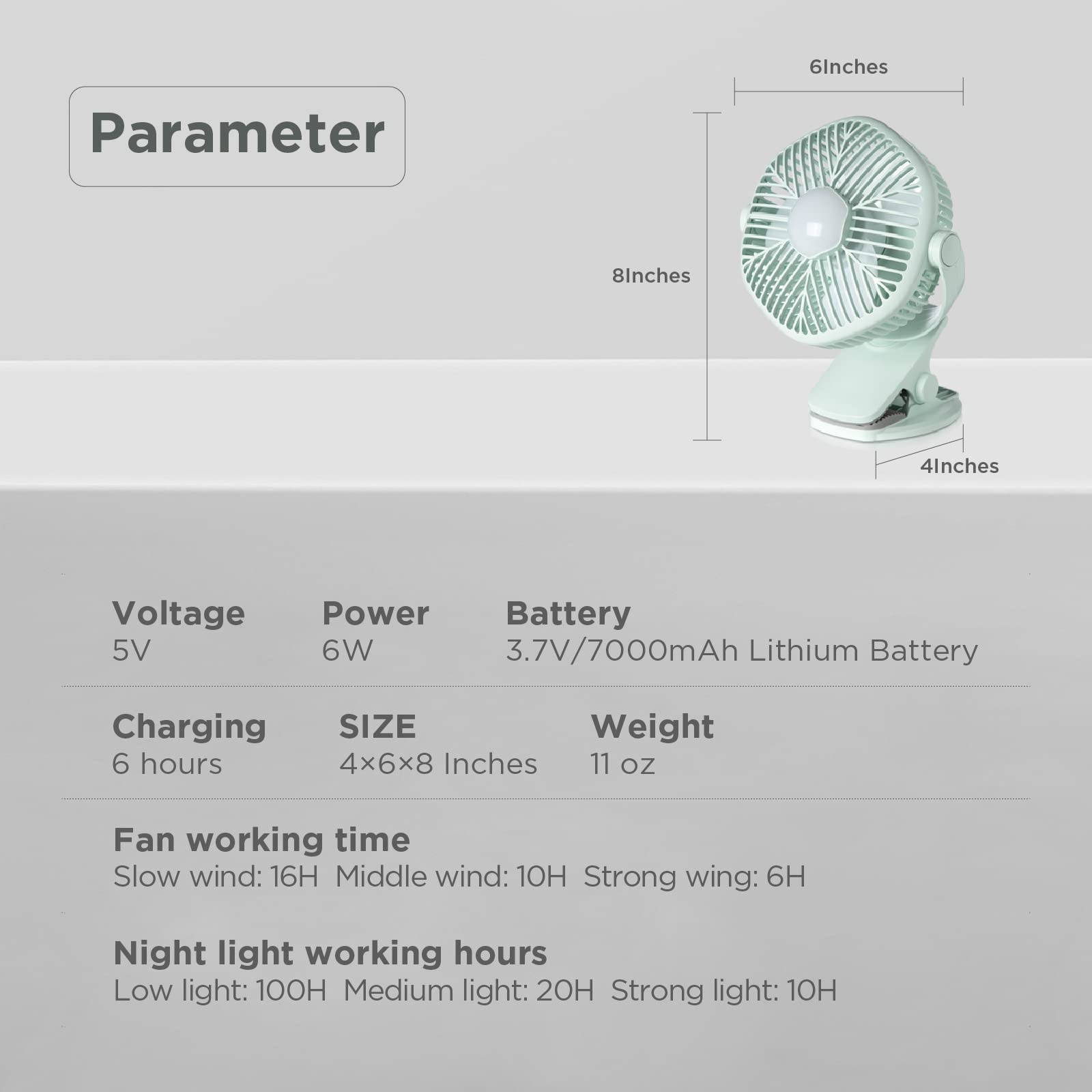 Portable Clip on Fan with LED Light - Battery Operated Fan, Small Rechargeable Powerful USB Desk Fan, 3 Speed Quiet Mini Table Fan, Rotate Personal Fan for Home Office Stroller Car Camping (Green)