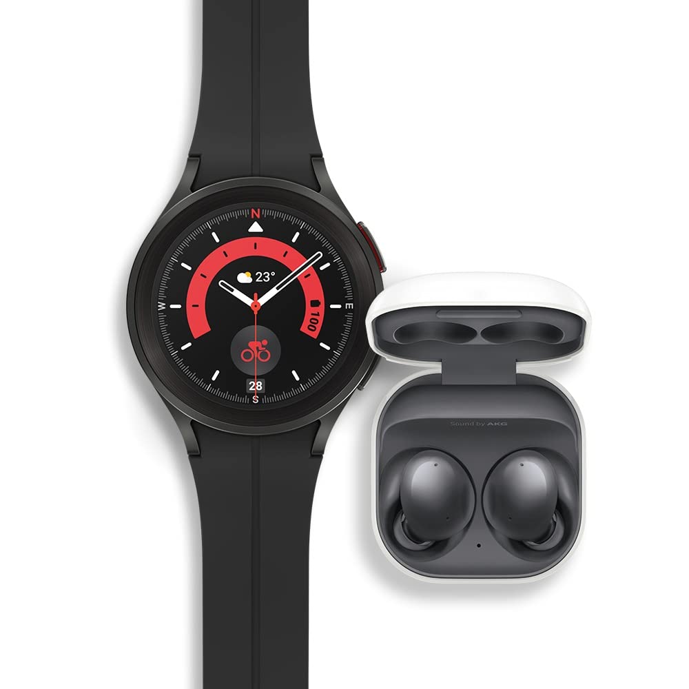SAMSUNG Galaxy Watch 5 Pro + Buds 2 Bundle, 45mm Bluetooth Smartwatch w/Body, Health, Fitness, Sleep Tracker, Black Band and True Wireless Bluetooth Earbuds w/Noise Cancelling, Ambient Sound, Graphite