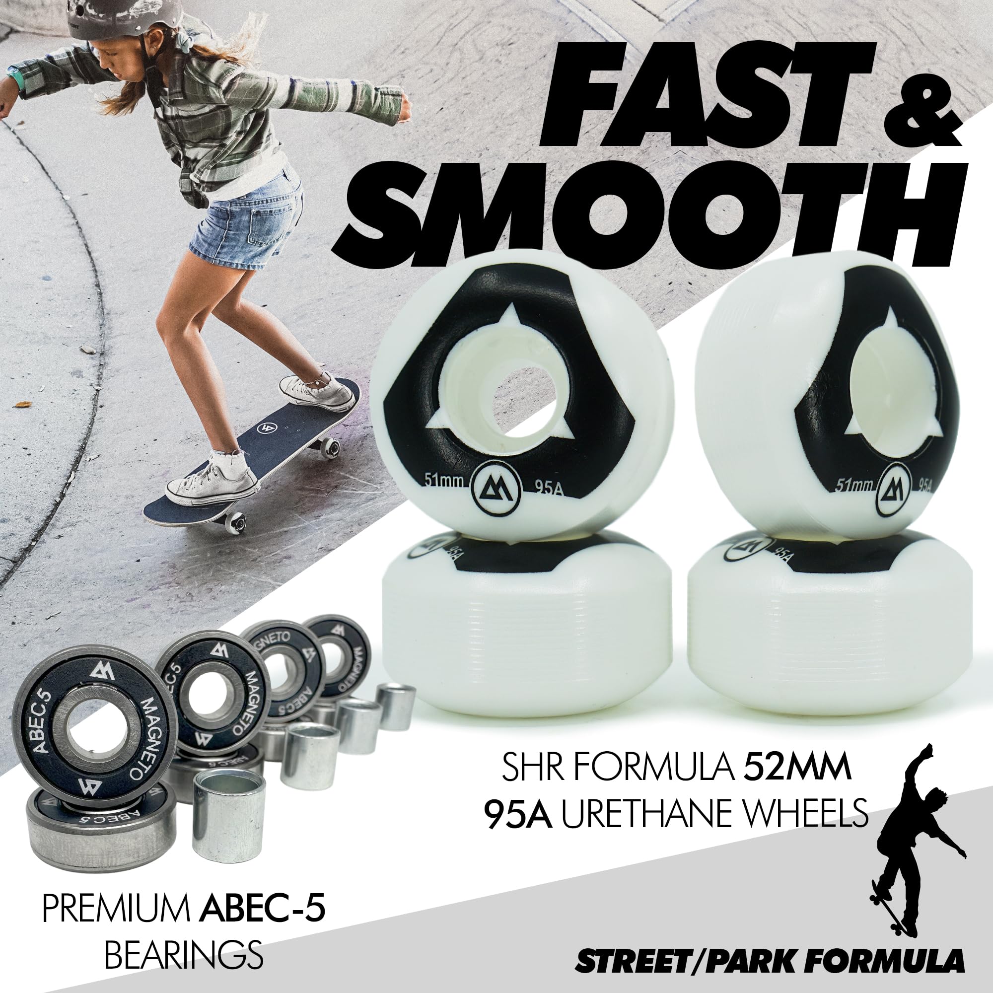 Magneto Complete Skateboard | Maple Wood | ABEC 5 Bearings | Double Kick Concave Deck | Kids Skateboard Cruiser Skateboard | Skateboards for Beginners, Teens & Adults (Free Stickers Included)