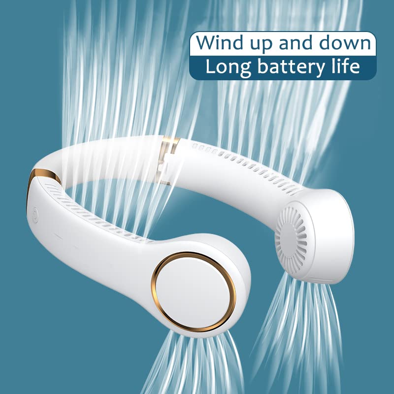 QL-Smart Neck Fan Personal Cooling Fans Strong Wind Adjustable 360° Cooling Super Quiet No Blade Fan Design No Hair Twisting Even Air Volume on Both Sides Non-Slip Material Short