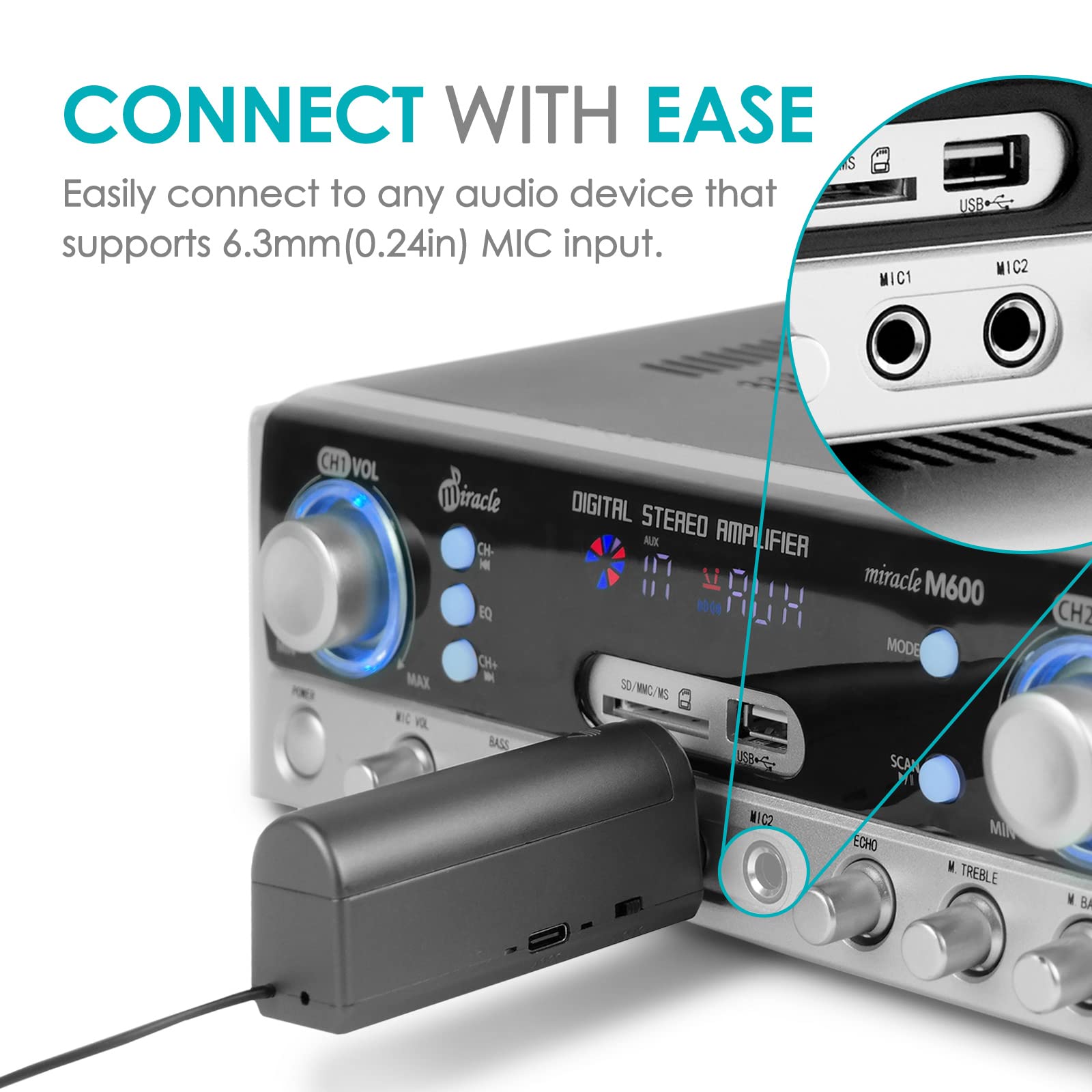 miracle,m M900HA - Bluetooth Wireless Microphones, UHF Metal Dual Handheld Dynamic Mic Karaoke System with Rechargeable Receiver