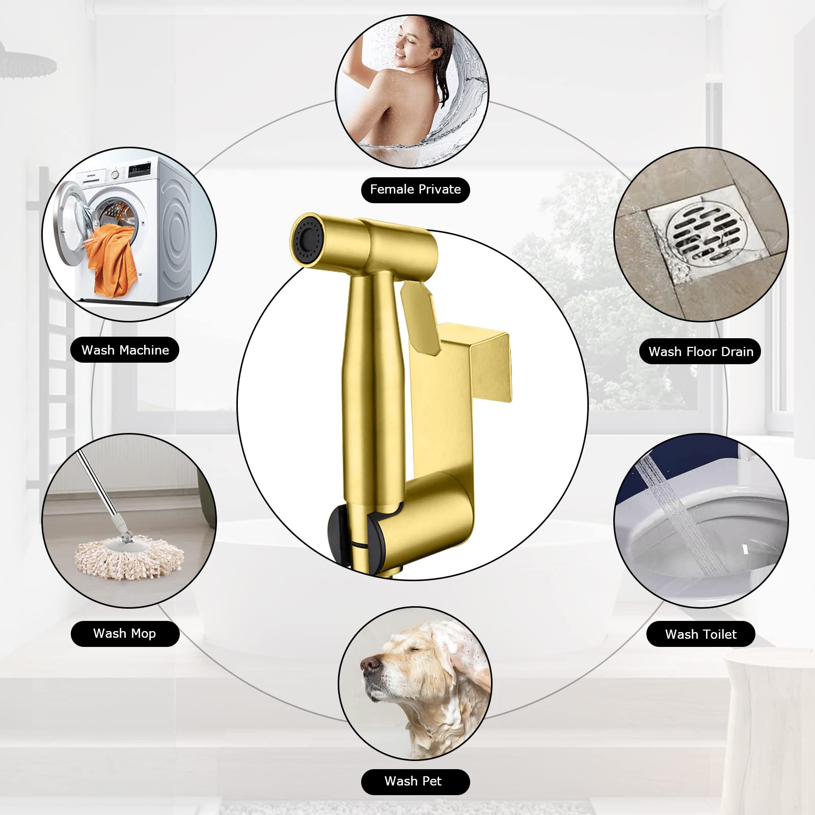 LOSCHEN Bidet Sprayer kit for Toilet,Hand Held Sprayer Shattaf Toilet Attachment Stainless Steel for Pet Bath/Personal Hygiene/Bathroom,Easy to Install with T-Adapter(Gold)
