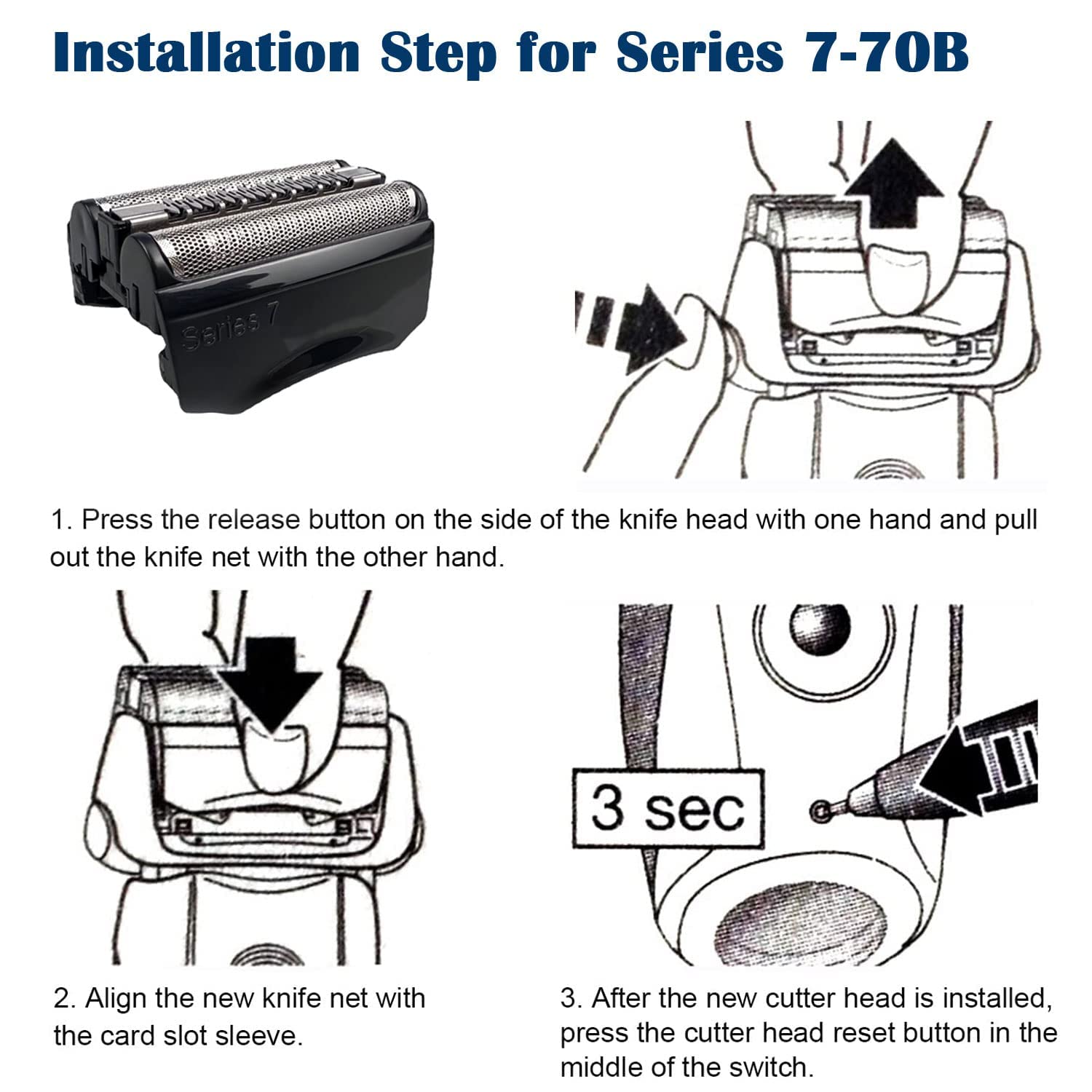Series 7 70B Replacement Head Blades Fit for Braun Series 7 Shavers Electric Men's Razor, 70B Replacement Head Fit for Braun 7720, 750CC, 760CC, 765C, Shaver Replacement Heads Blade for Model Series 7