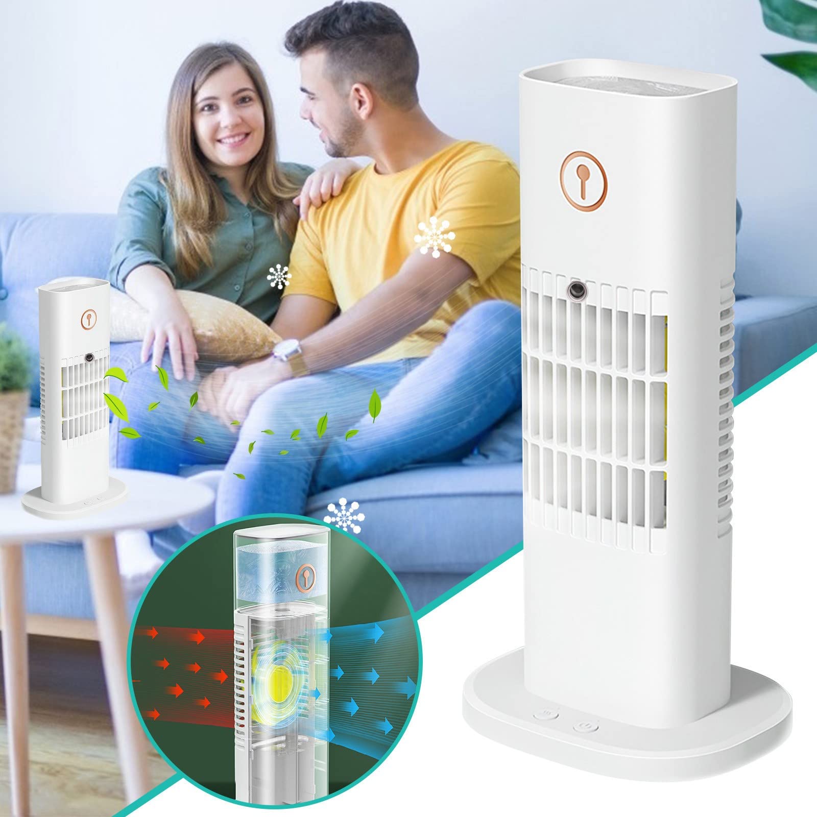Portable Mini Air Conditioner Cooler Fan - USB Charging Humidifying Spray Cooling Desktop with 3 Wind Speeds - Quiet Desk for Bedroom Home Office Kitchen (White), 139.7x109.69x274.5mm