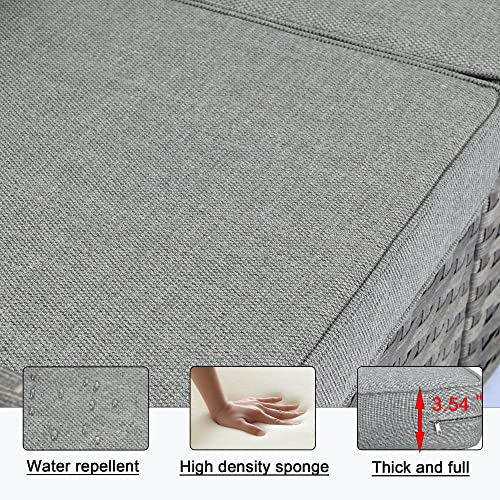 XIZZI Patio Furniture Sets Outdoor Sectional Sofa Swivel Rocking Chairs 9 PCS All Weather PE Wicker Conversation Couch with Coffee and Side Table for Backyard Deck Garden,Dark Grey Stripes