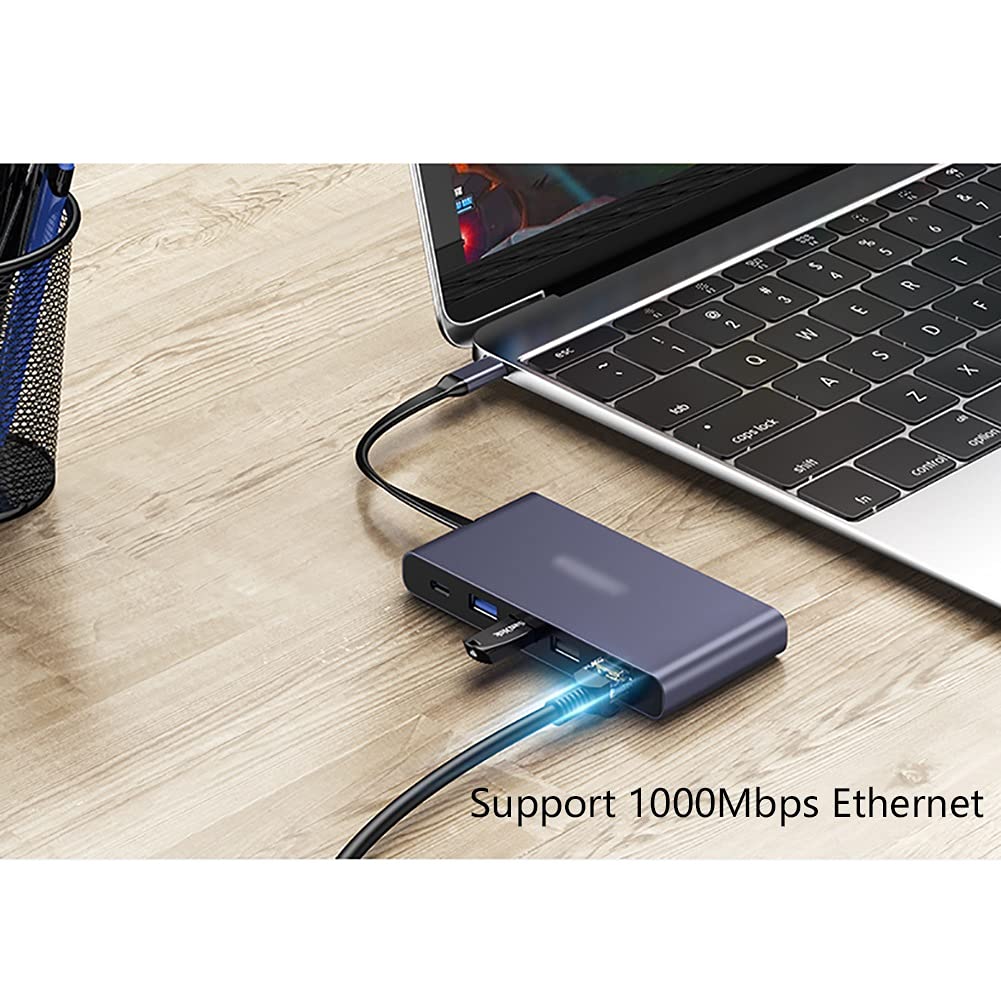 SOEN Hub Dock Adapter USB C Hub 9 in 1 Type C Adapter with Hidden Cable Dock Station (HDMI/VGA/Ethernet/2 USB 3.0/USB 2.0/SD and TF Slots/PD 100W) Computer Accessories