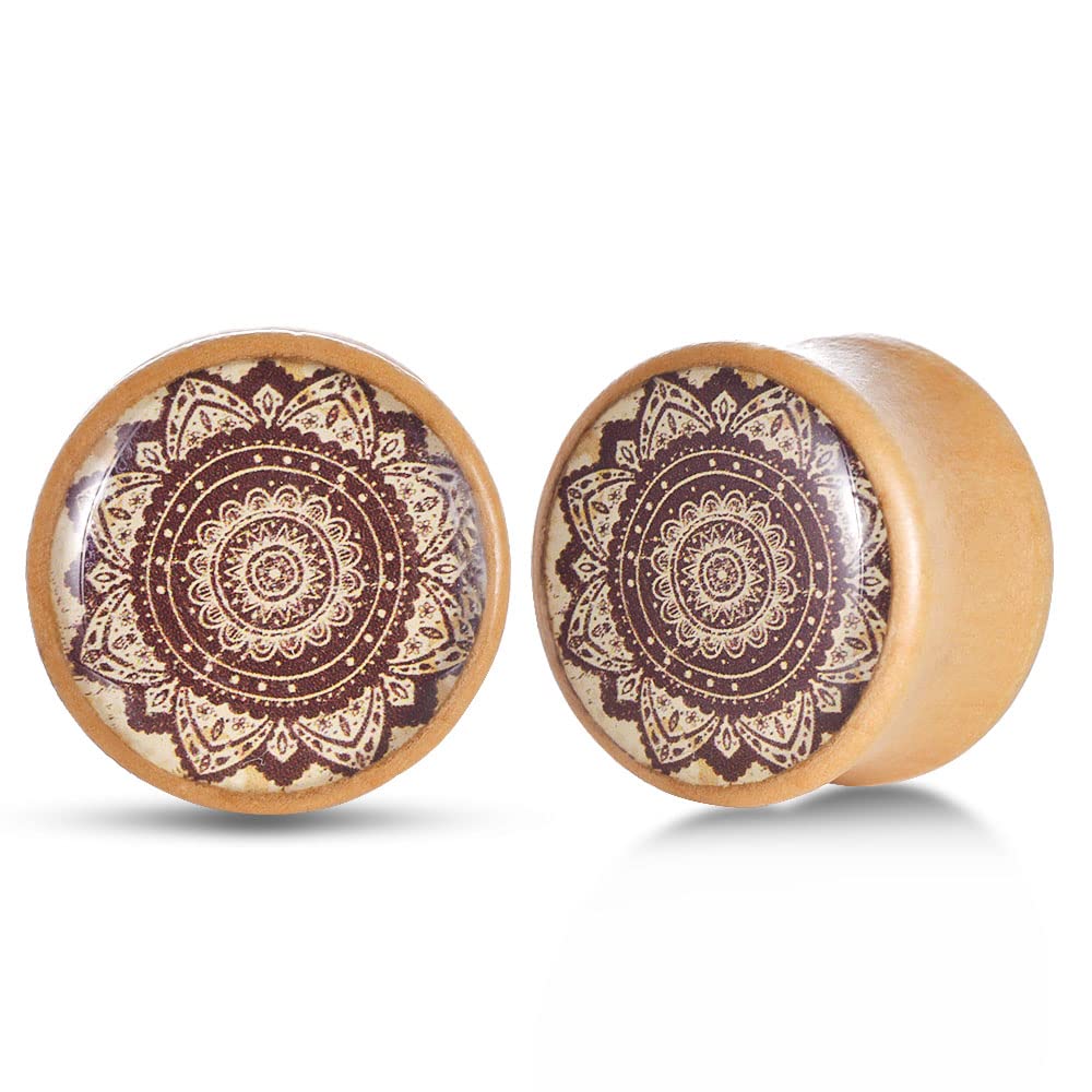 POBAISITER 2 PCS Ear Gauges Resin Flower Wood Stretching Ear Tunnels Plugs Expanders Body Piercing Jewelry