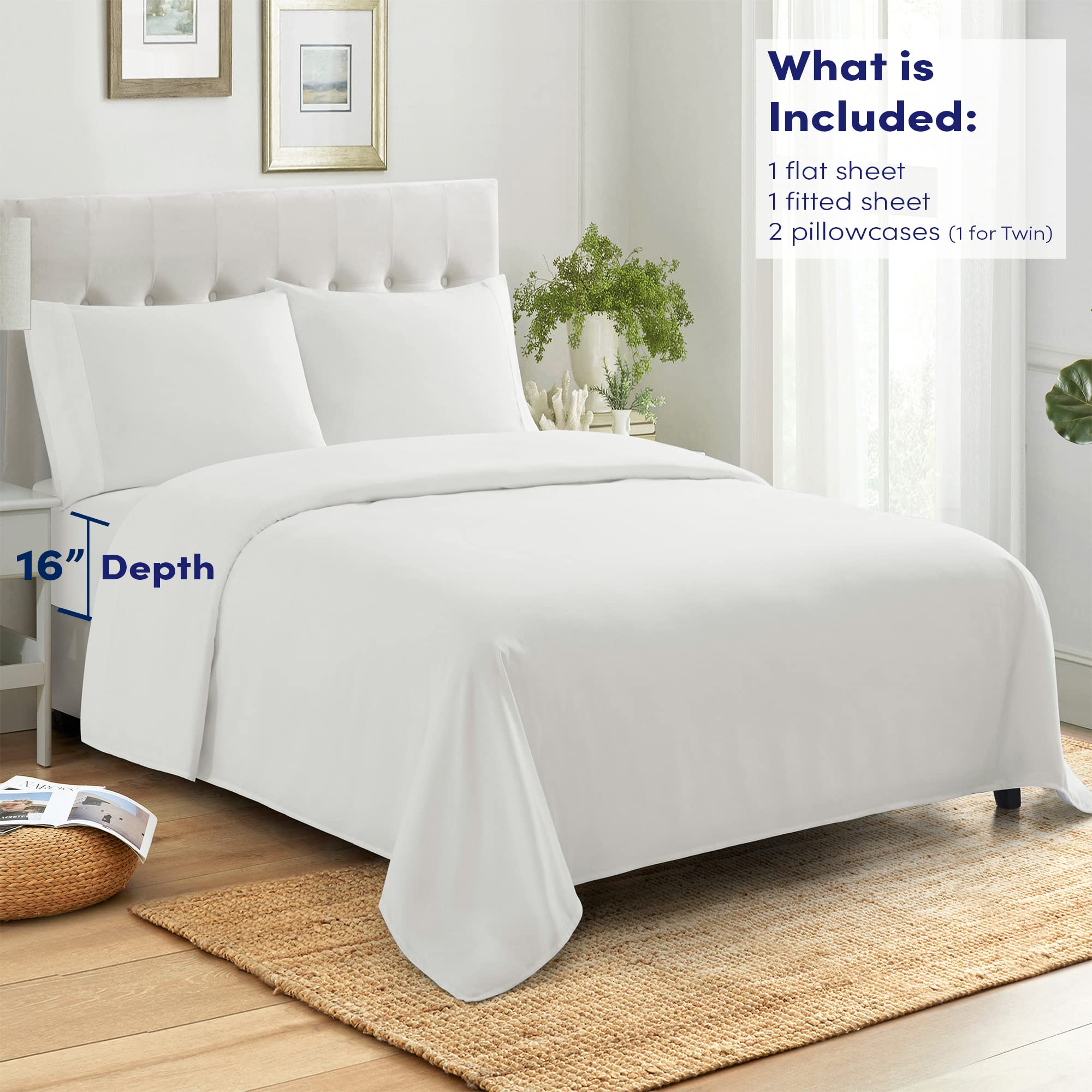 King Size Sheets 100% Cotton Made in Egypt Soft 400 Thread Count for King Size Bed Mattress, 4 Pieces Bedding Sheets & Pillowcases Sets, King, White